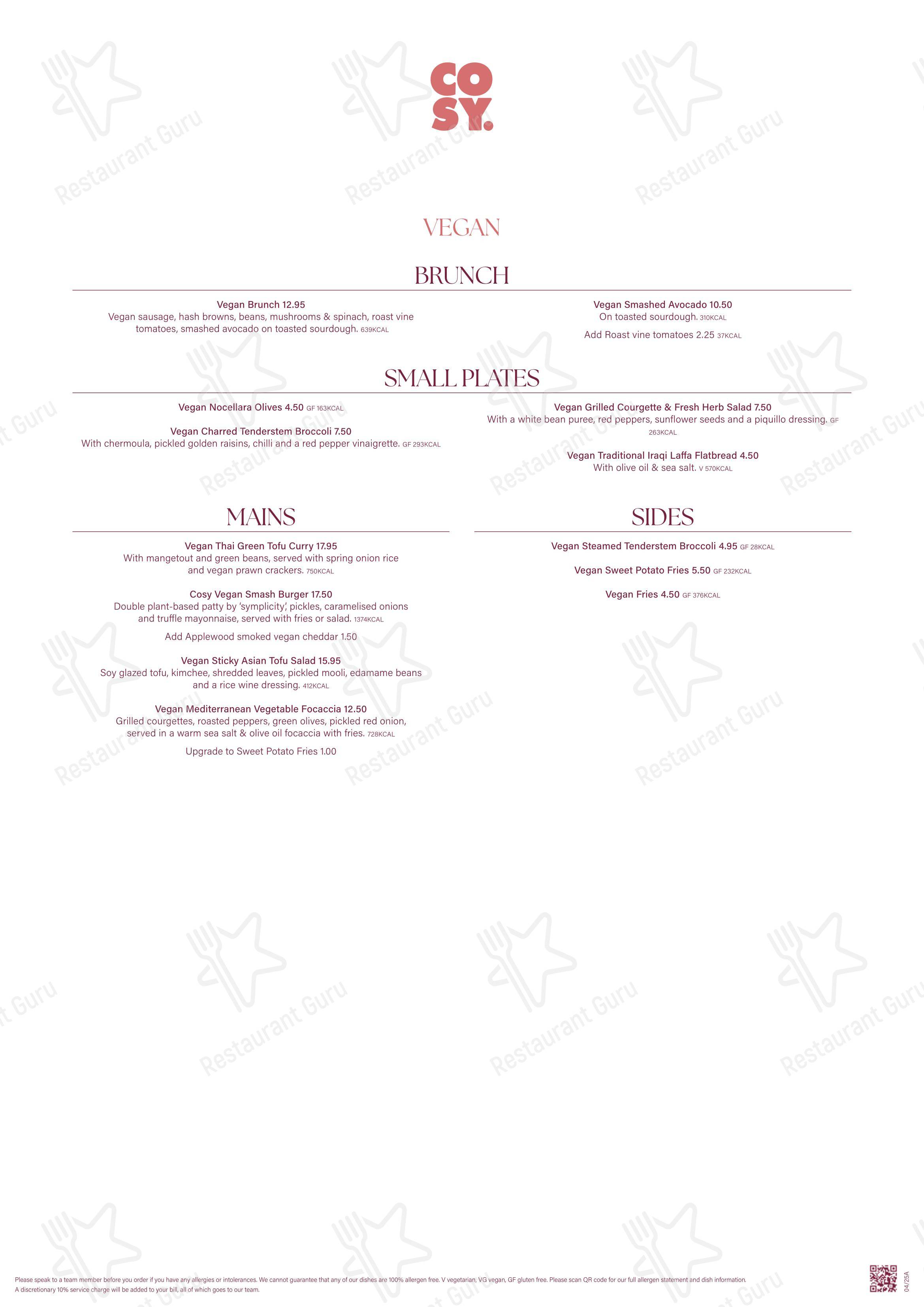 Menu at Cosy Club, Norwich