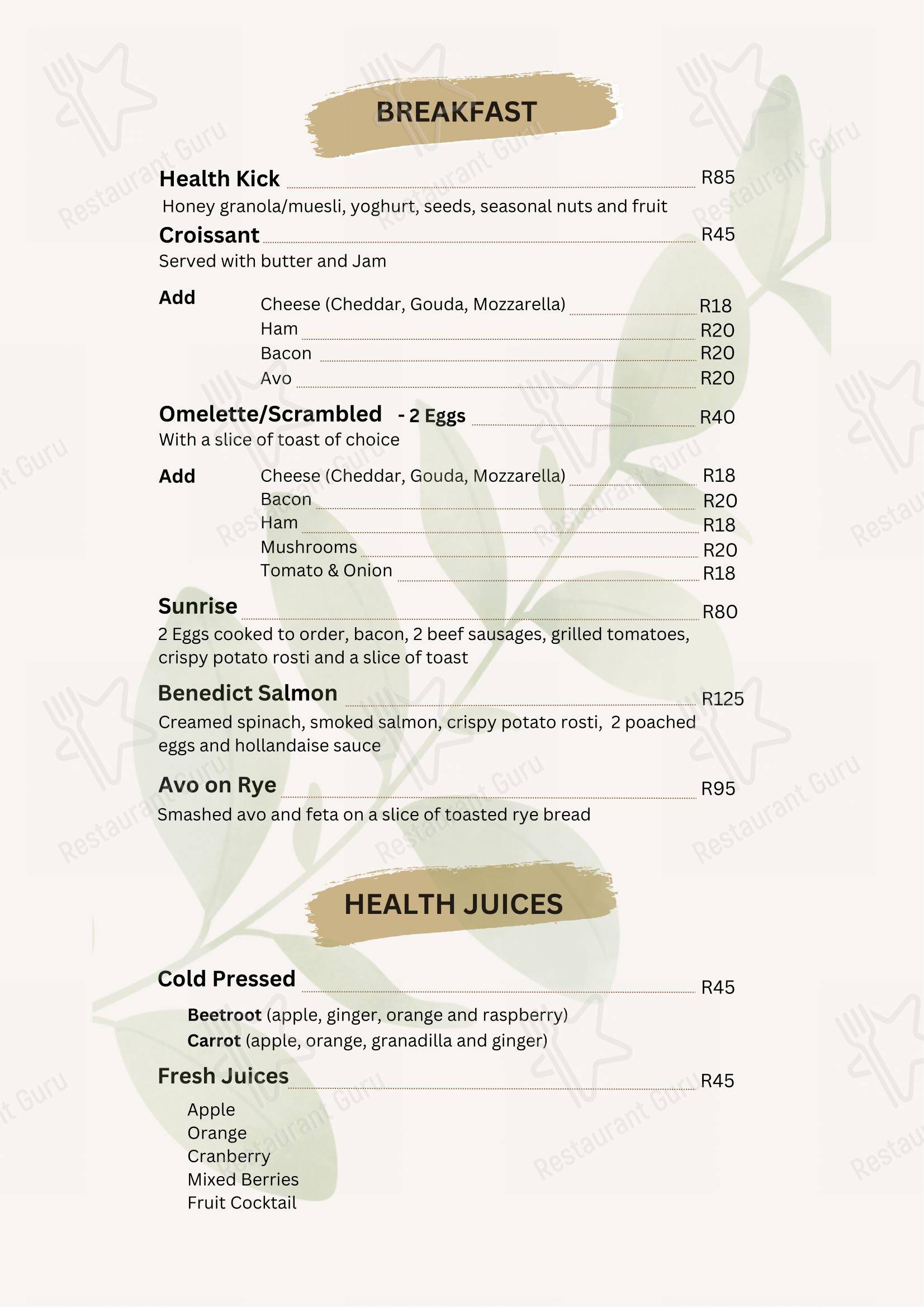 Menu at Cradle Moon Lakeside Game Lodge restaurant, Roodepoort