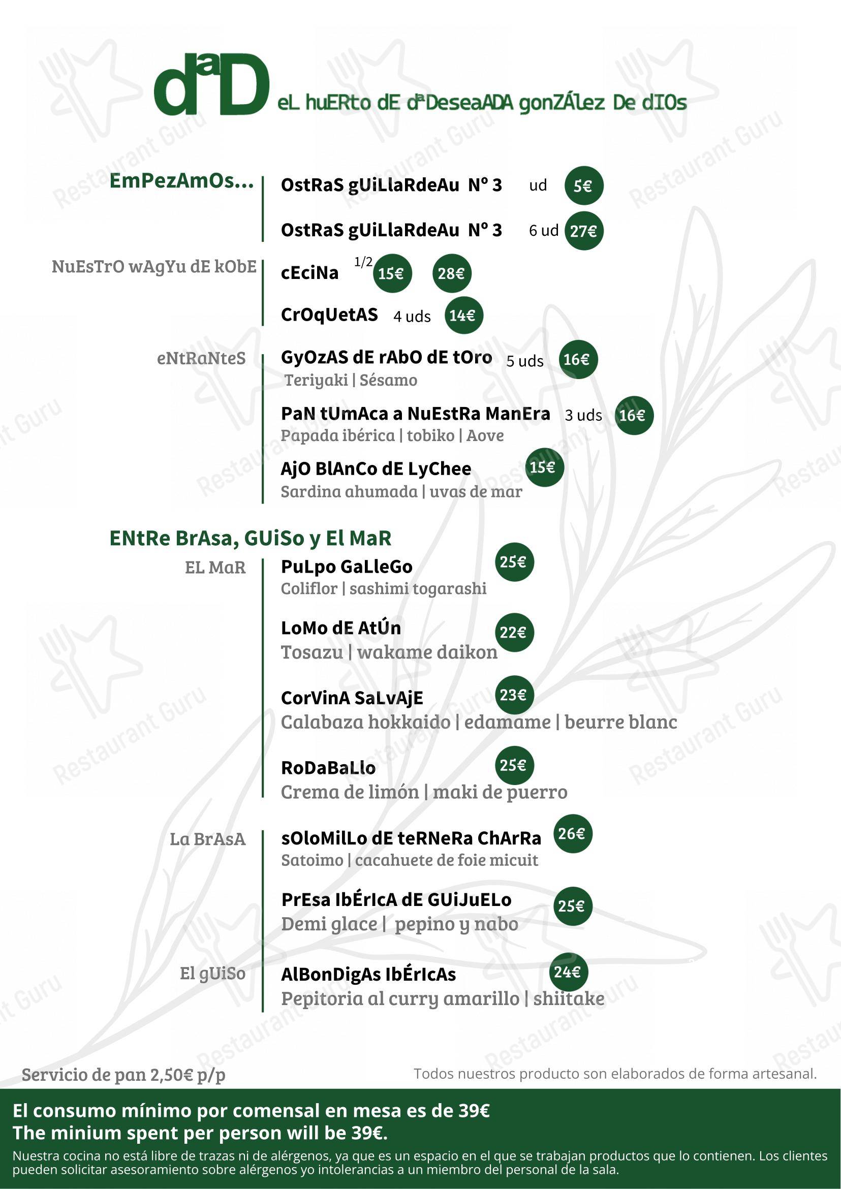 Carta del restaurante El Huerto De Doña Deseada, Salamanca