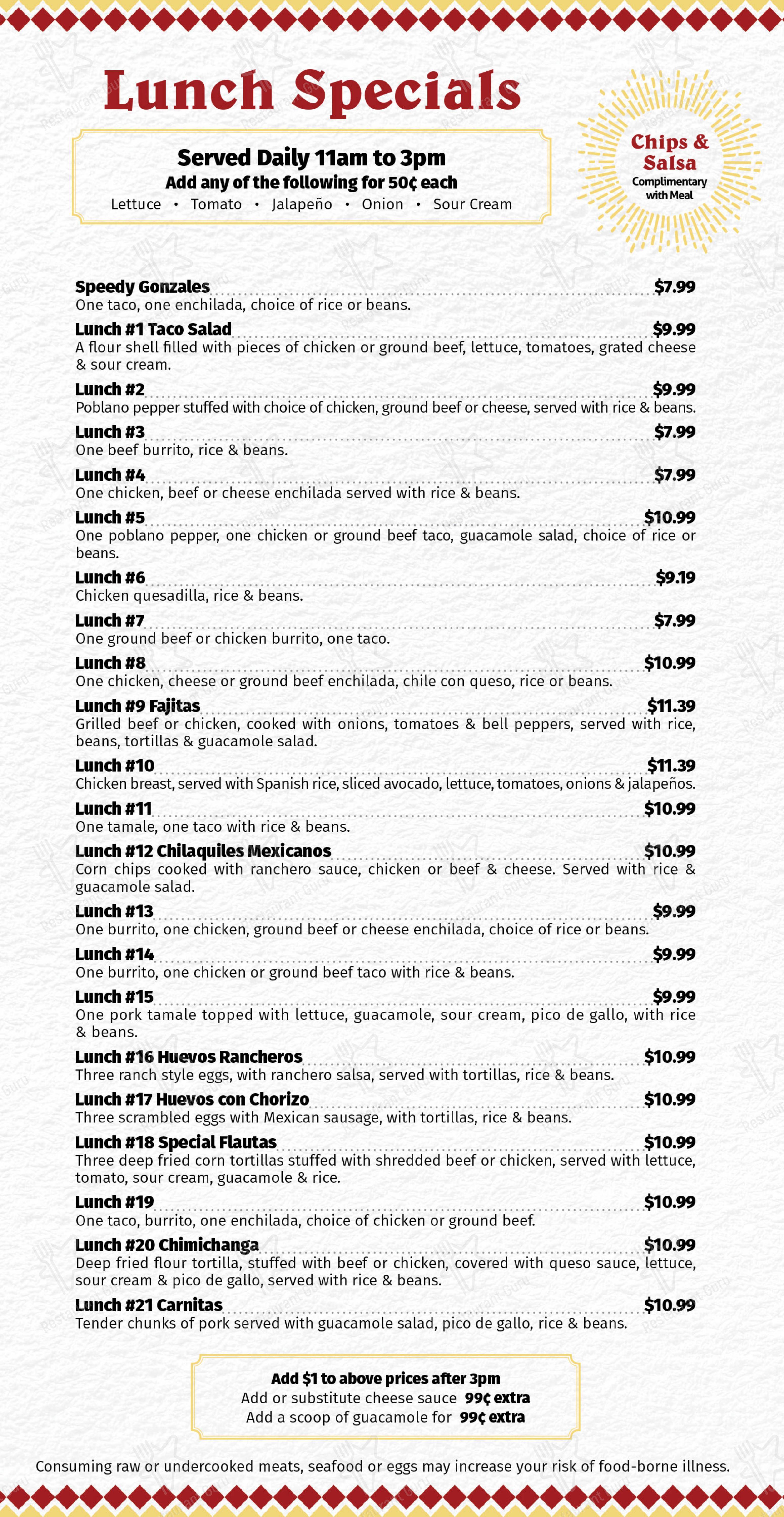 Carta de El Trio Mexican Restaurant, Alma, 214 US-64