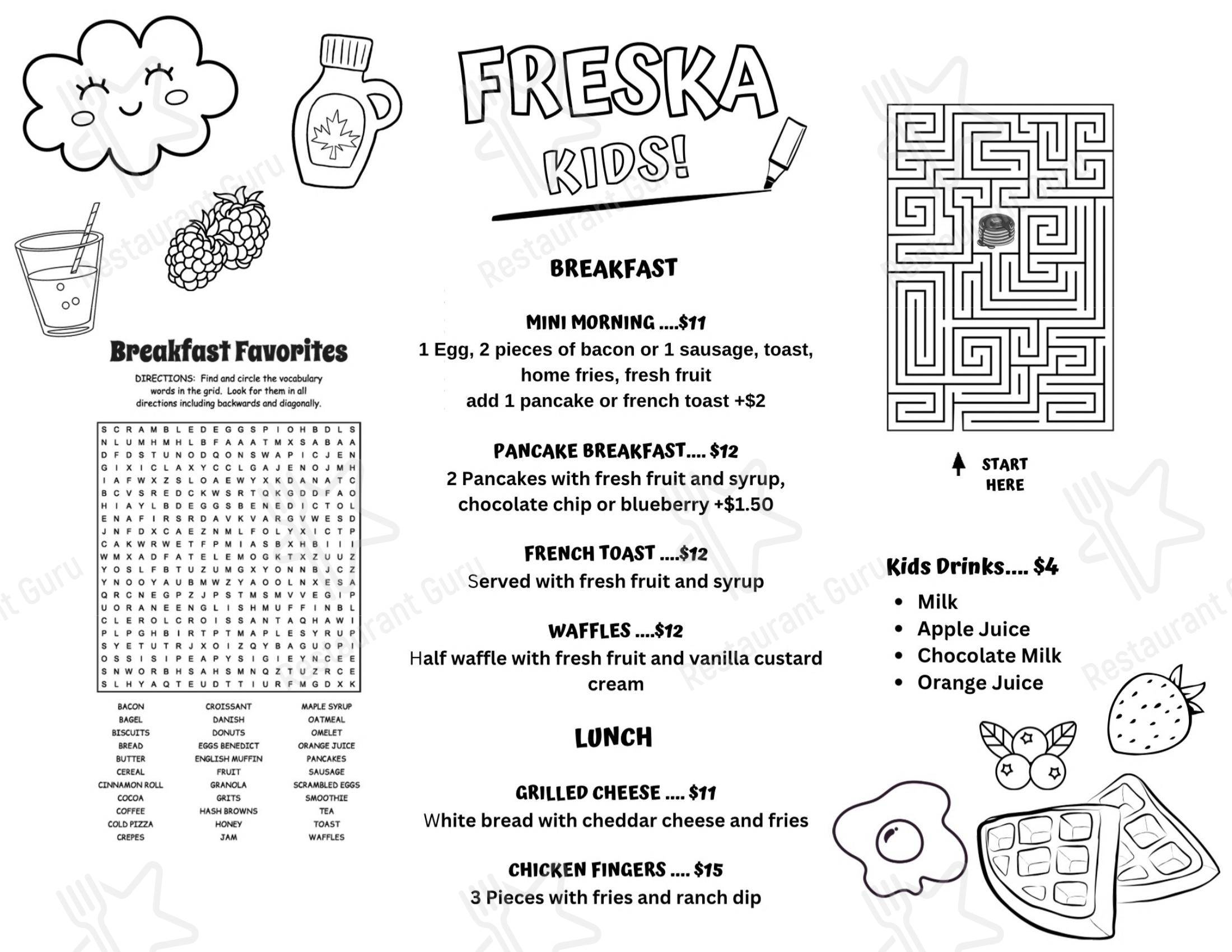 Menu at FRESKA Café & Eatery, Carleton Place