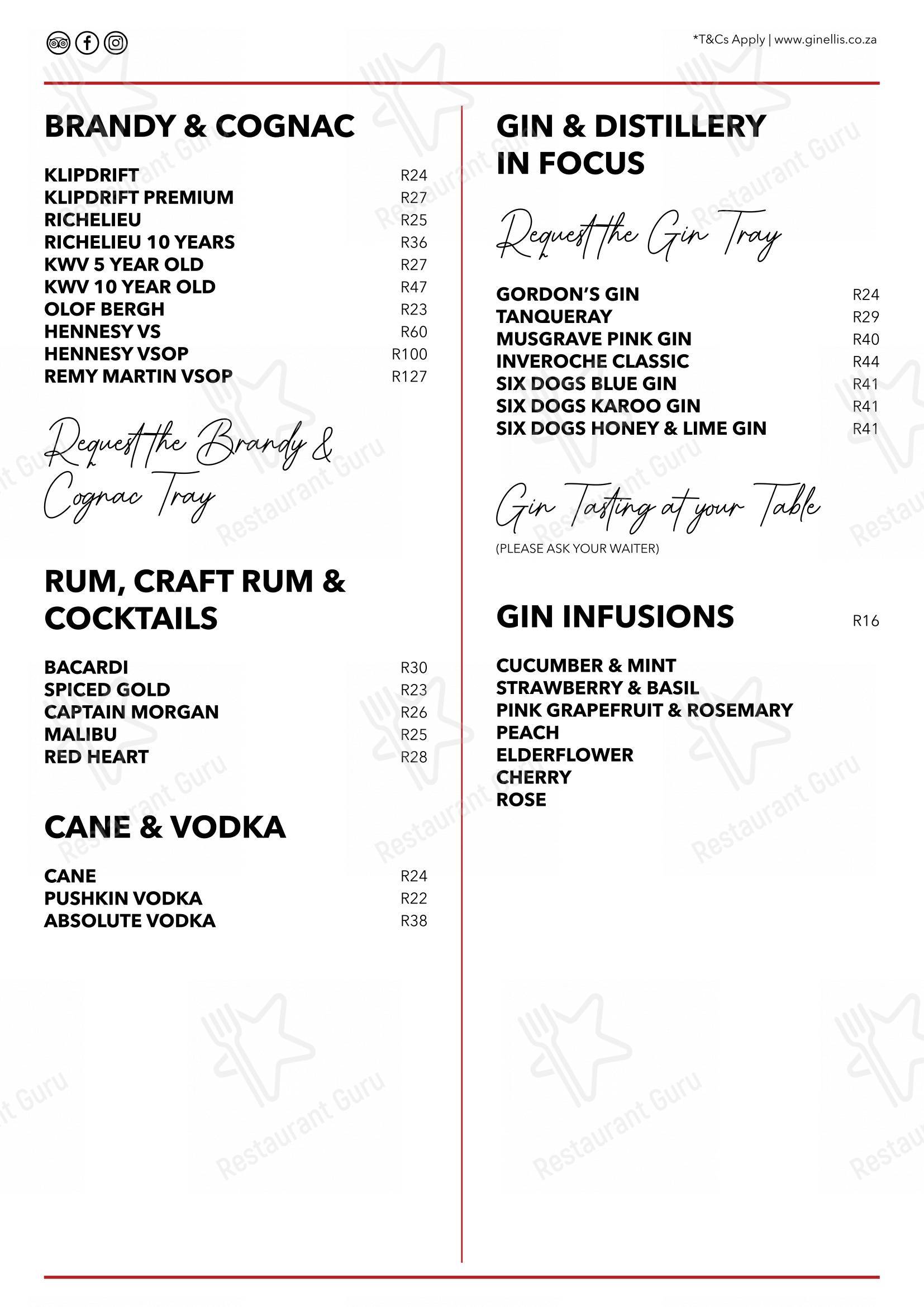Menu at Ginellis Restaurant, Middelburg, Shop no. 3