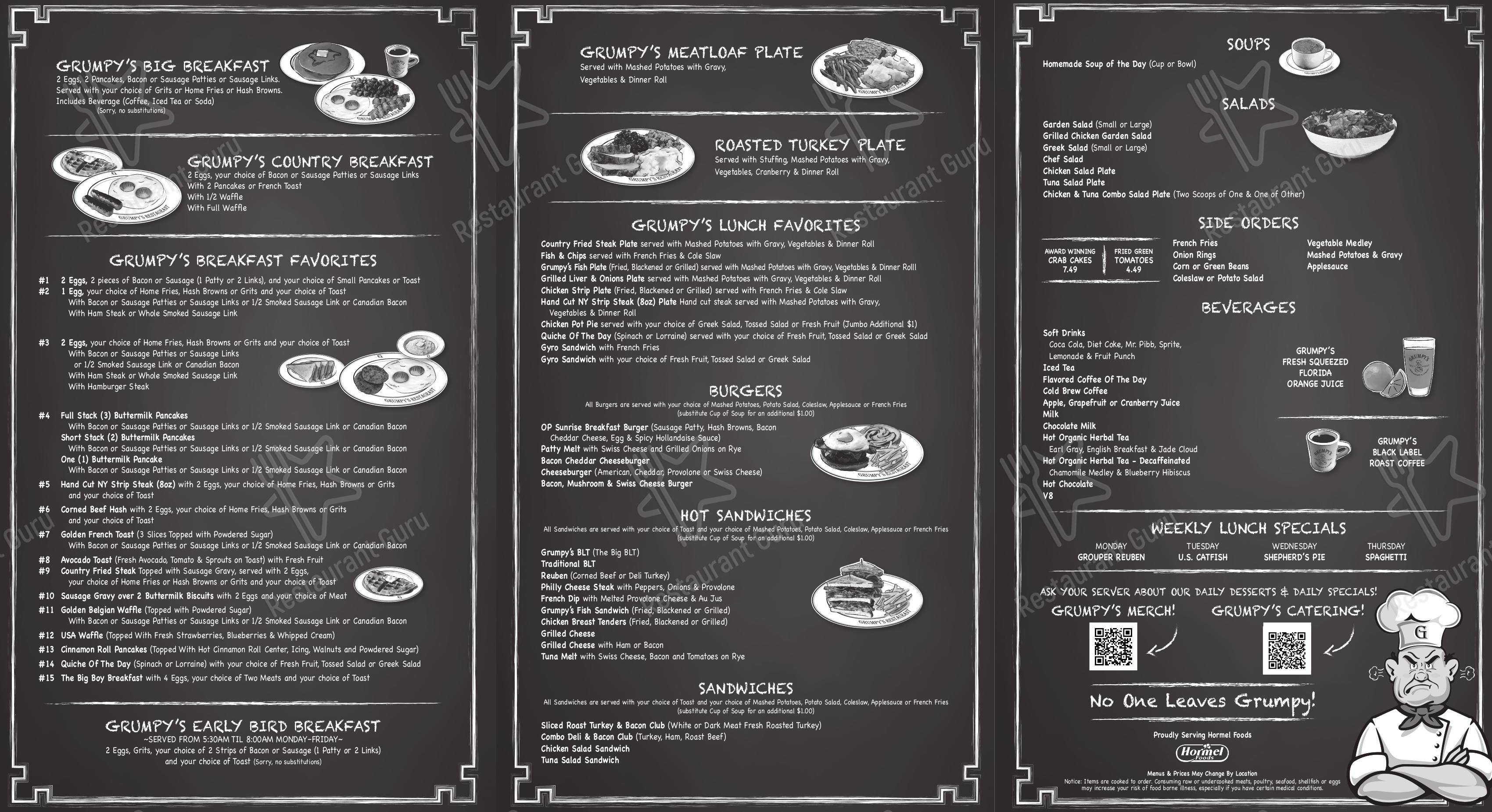 Menu at Grumpy's Restaurant, Orange Park