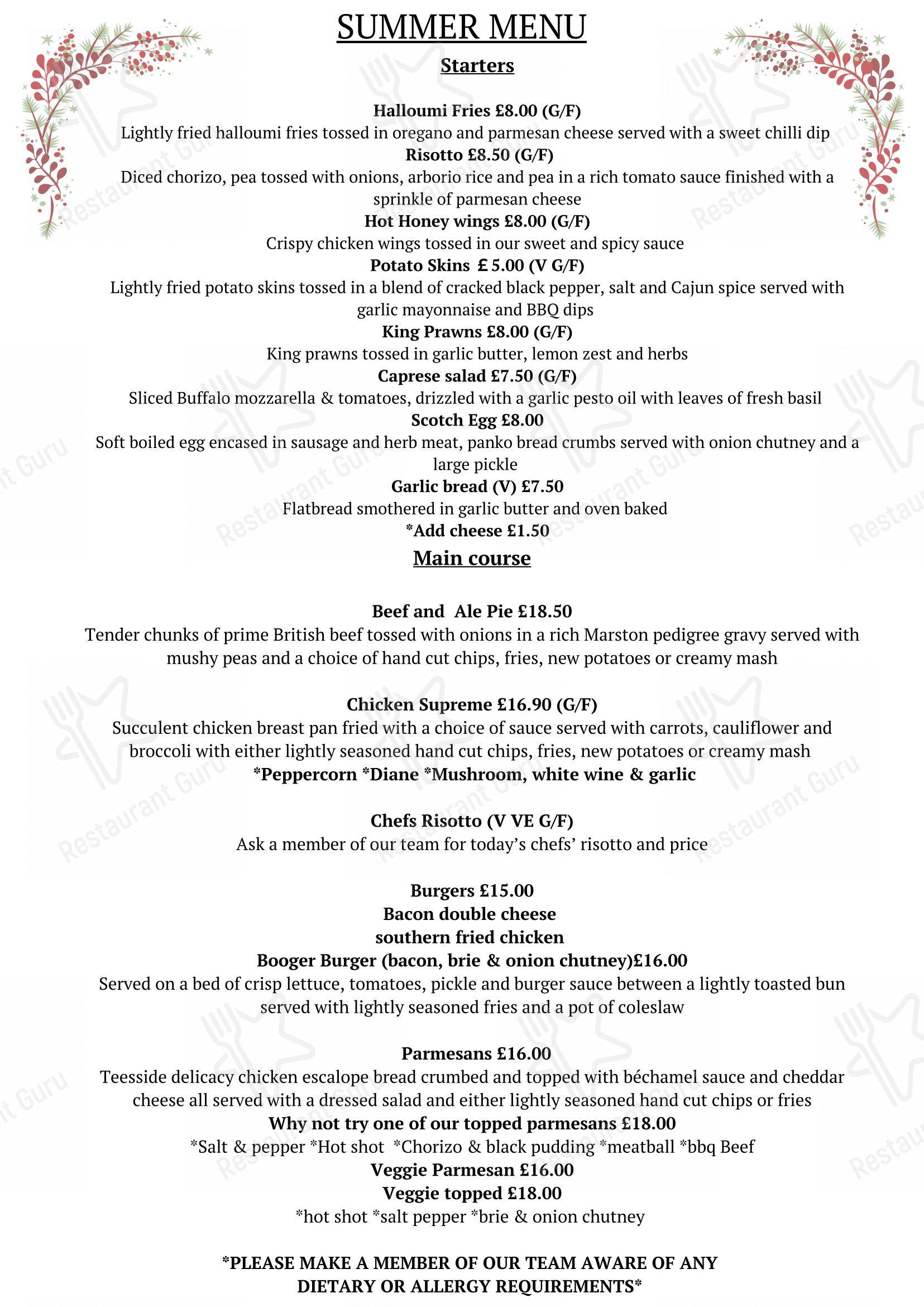 Menu at Hamilton Russell Arms pub & bar, Stockton-on-Tees