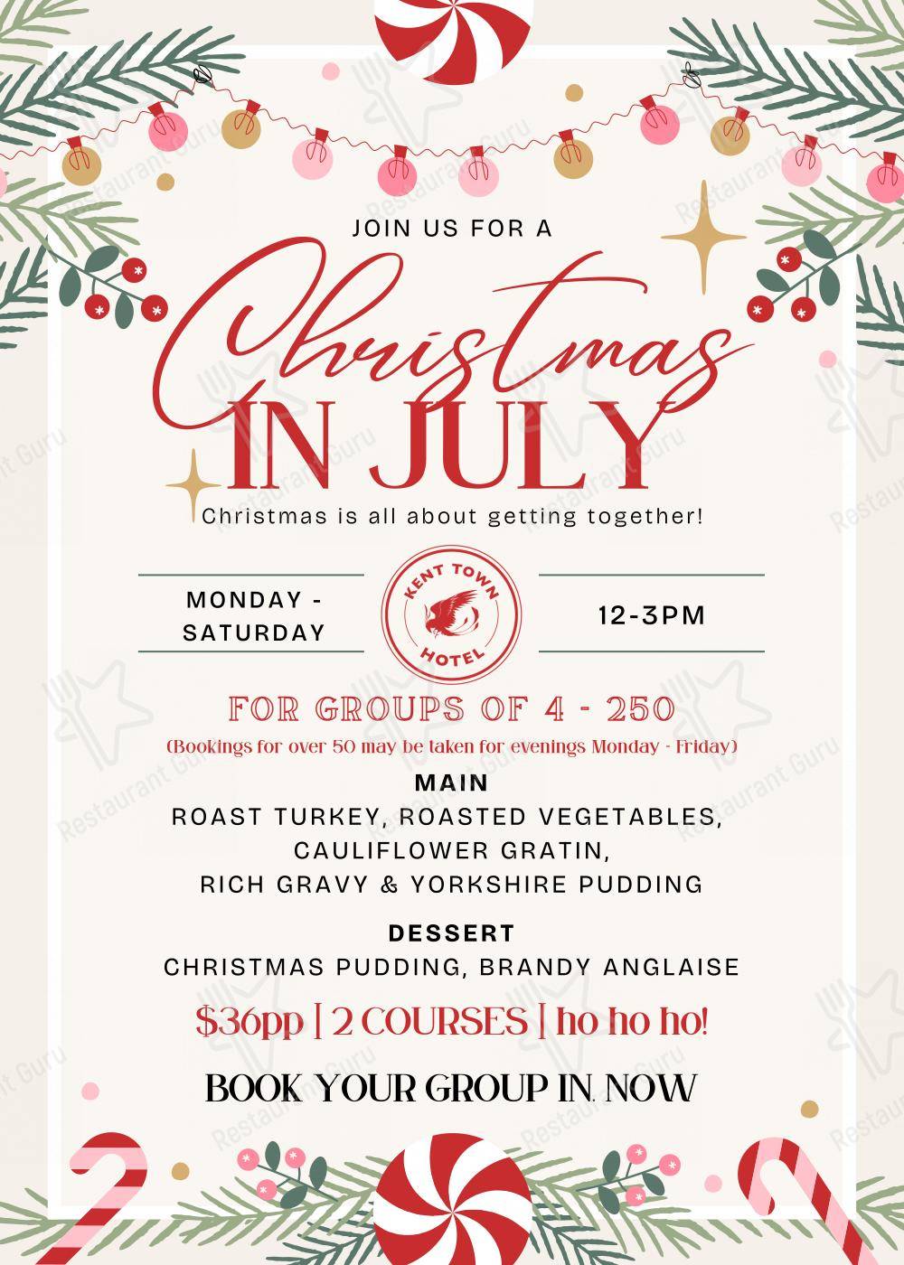 Menu at Kent Town Hotel pub & bar, Kent Town