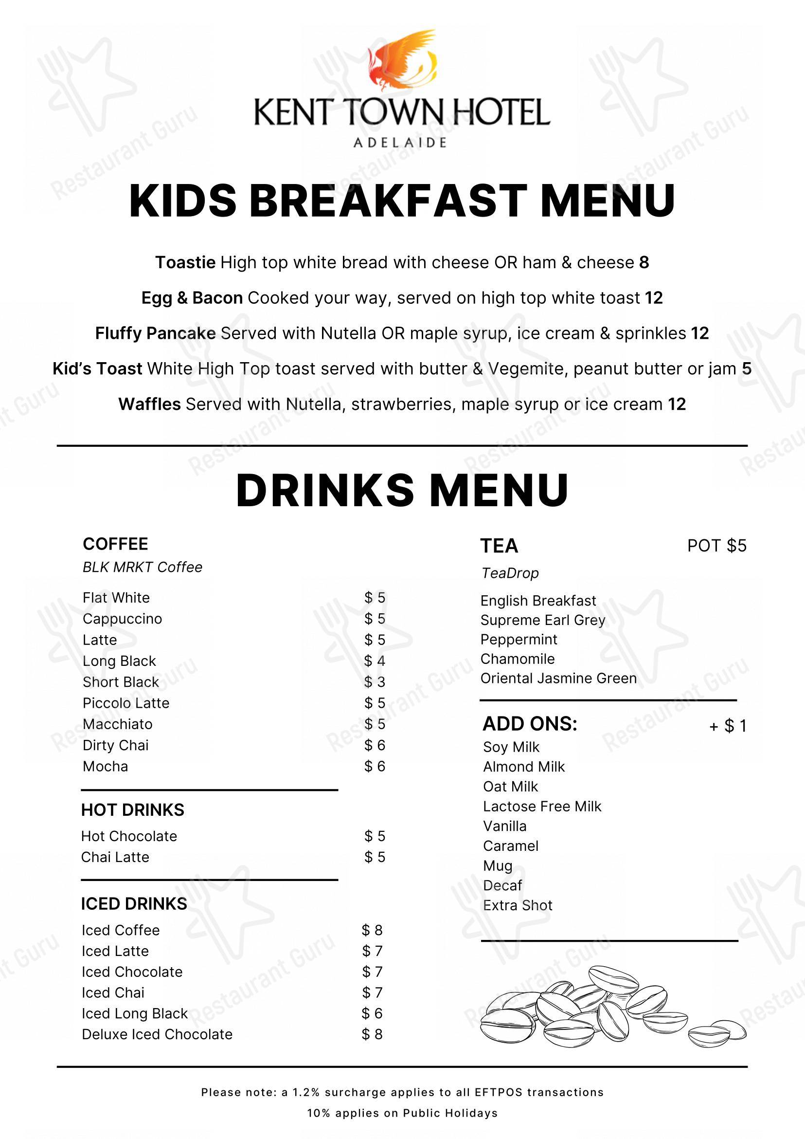 Menu at Kent Town Hotel pub & bar, Kent Town