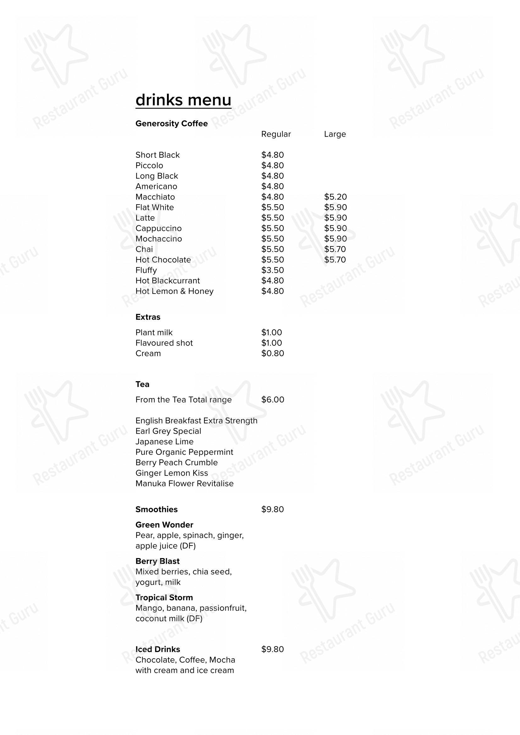 Menu at Kin restaurant, Christchurch