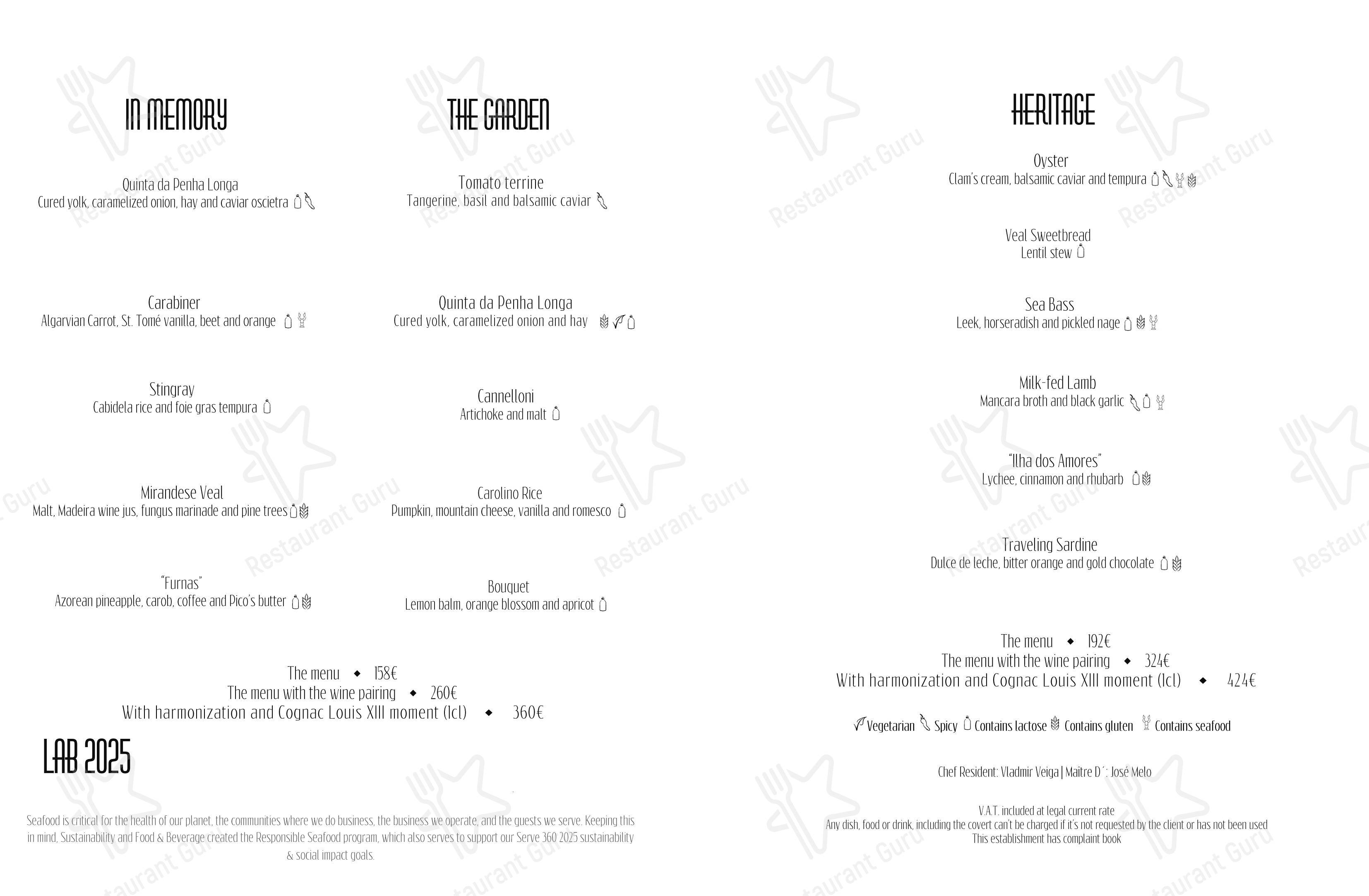 Menu at LAB by Sergi Arola restaurant, Sintra