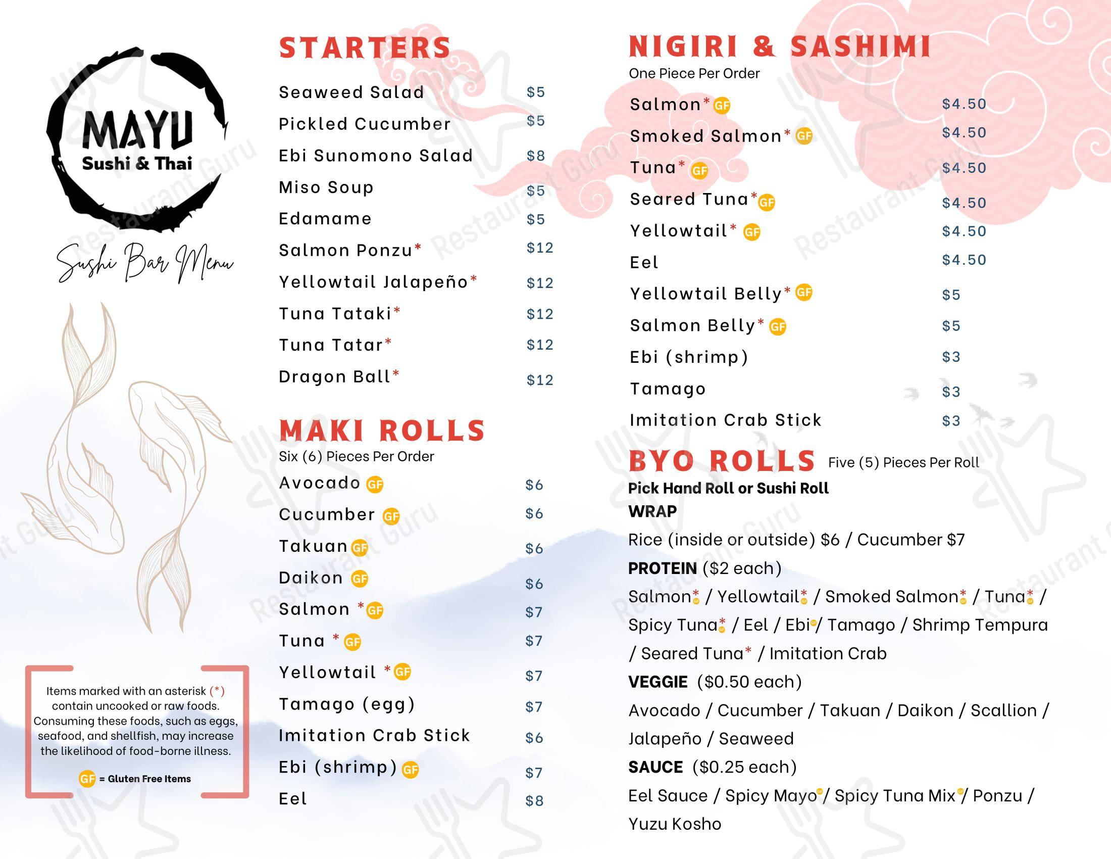 Carta del restaurante Mayu Sushi & Thai, Richmond