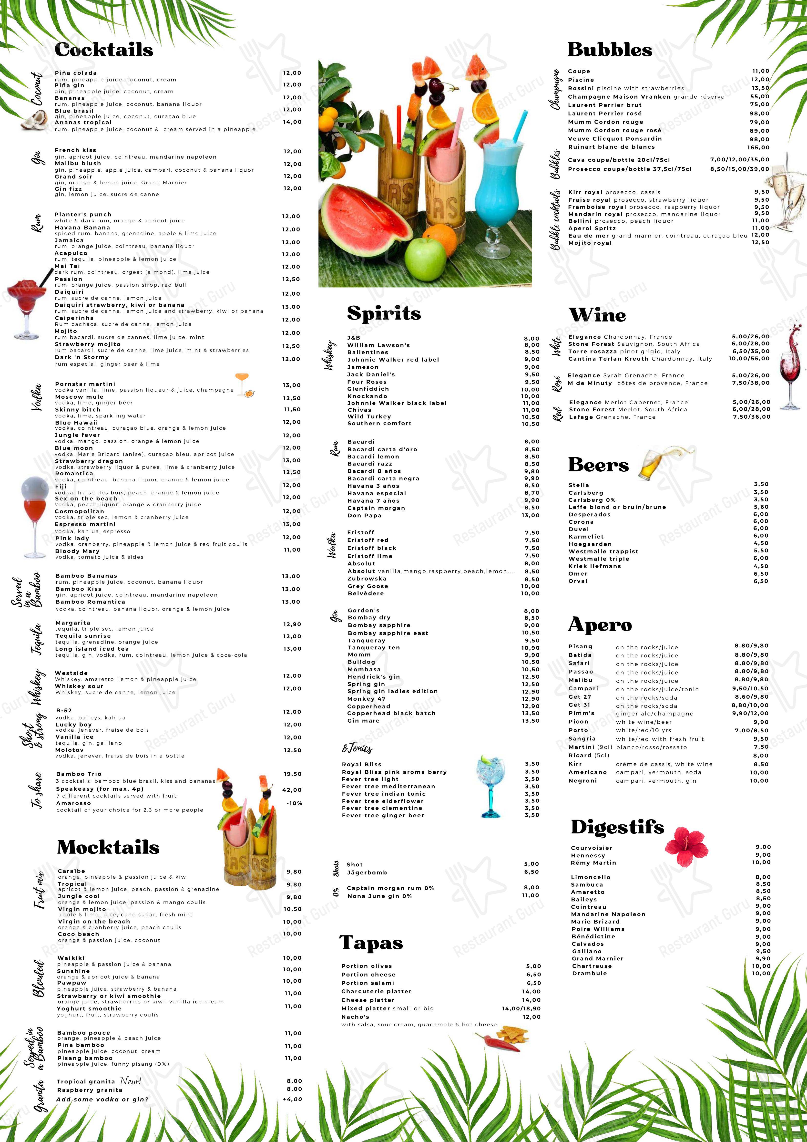 Menu au Oasis, La Panne