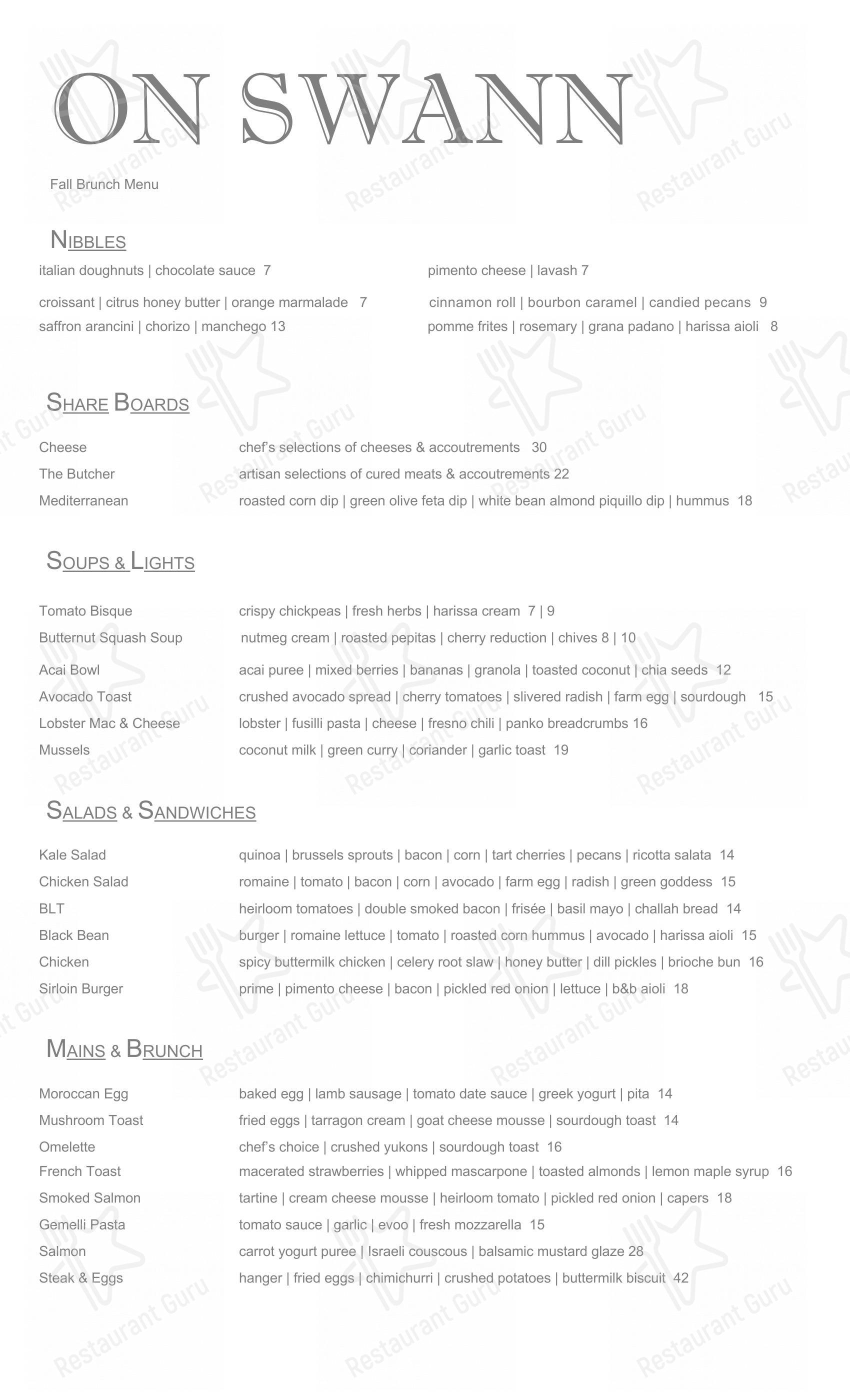 Carta del pub y bar On Swann Tampa