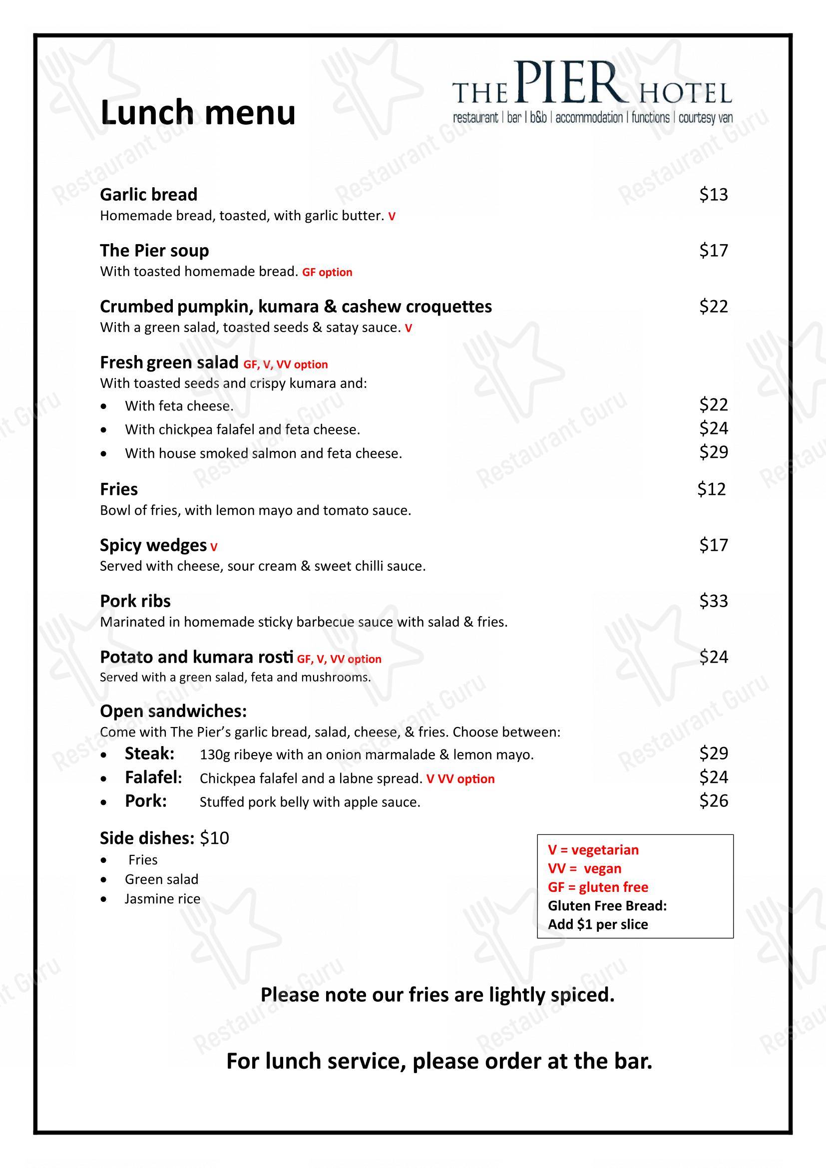 Menu at Pier Hotel pub & bar, Kaikoura