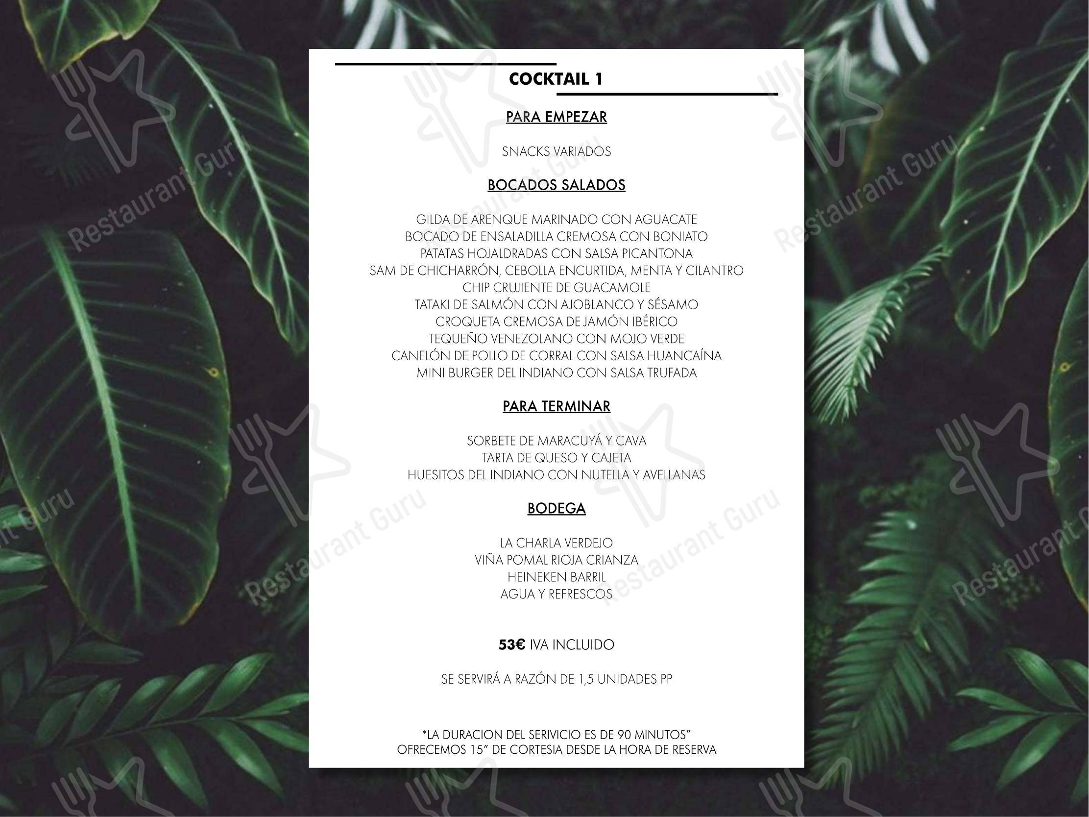 Carta del restaurante Raimunda, Madrid