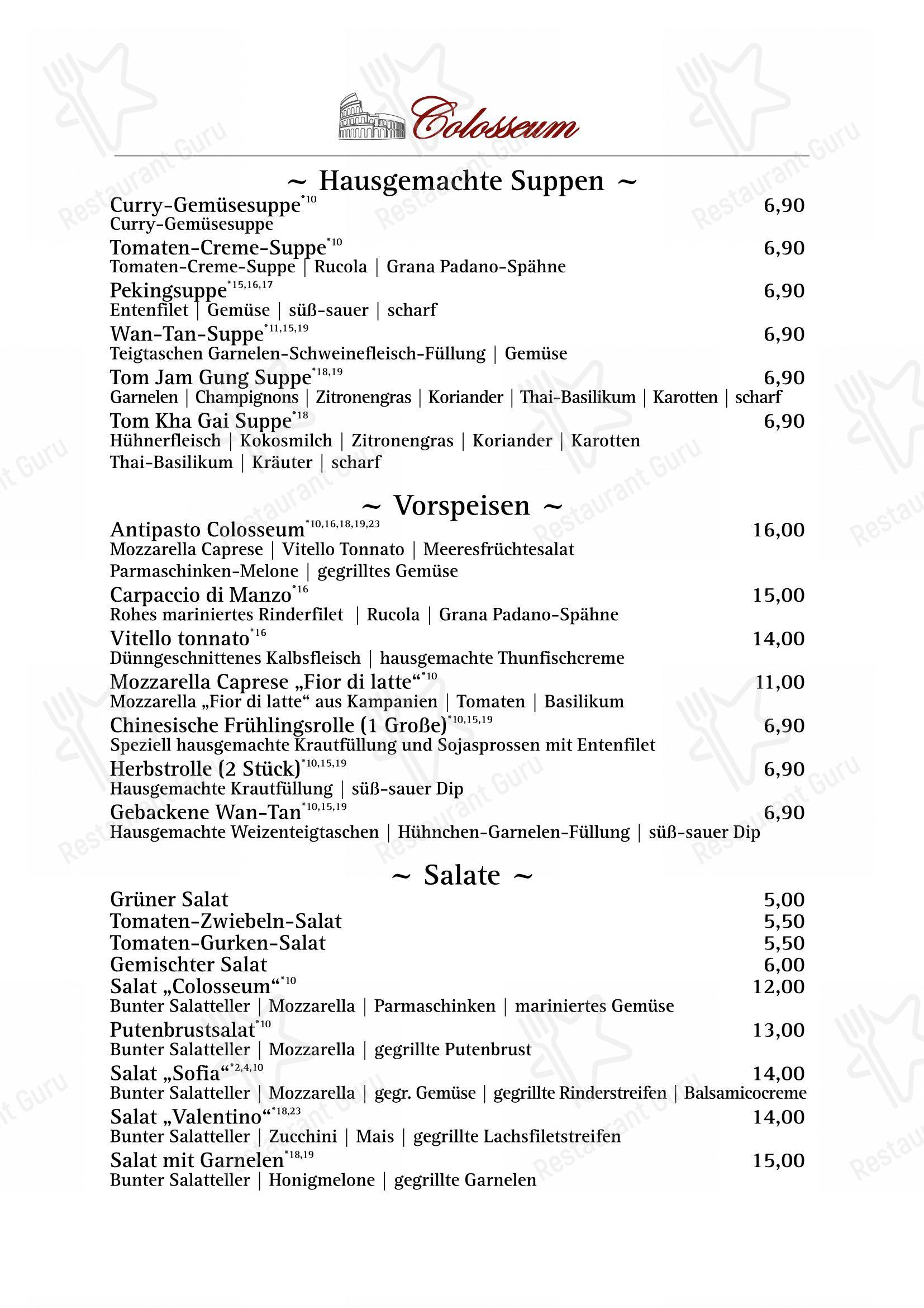 Speisekarte von Restaurant Colosseum, Vöhringen