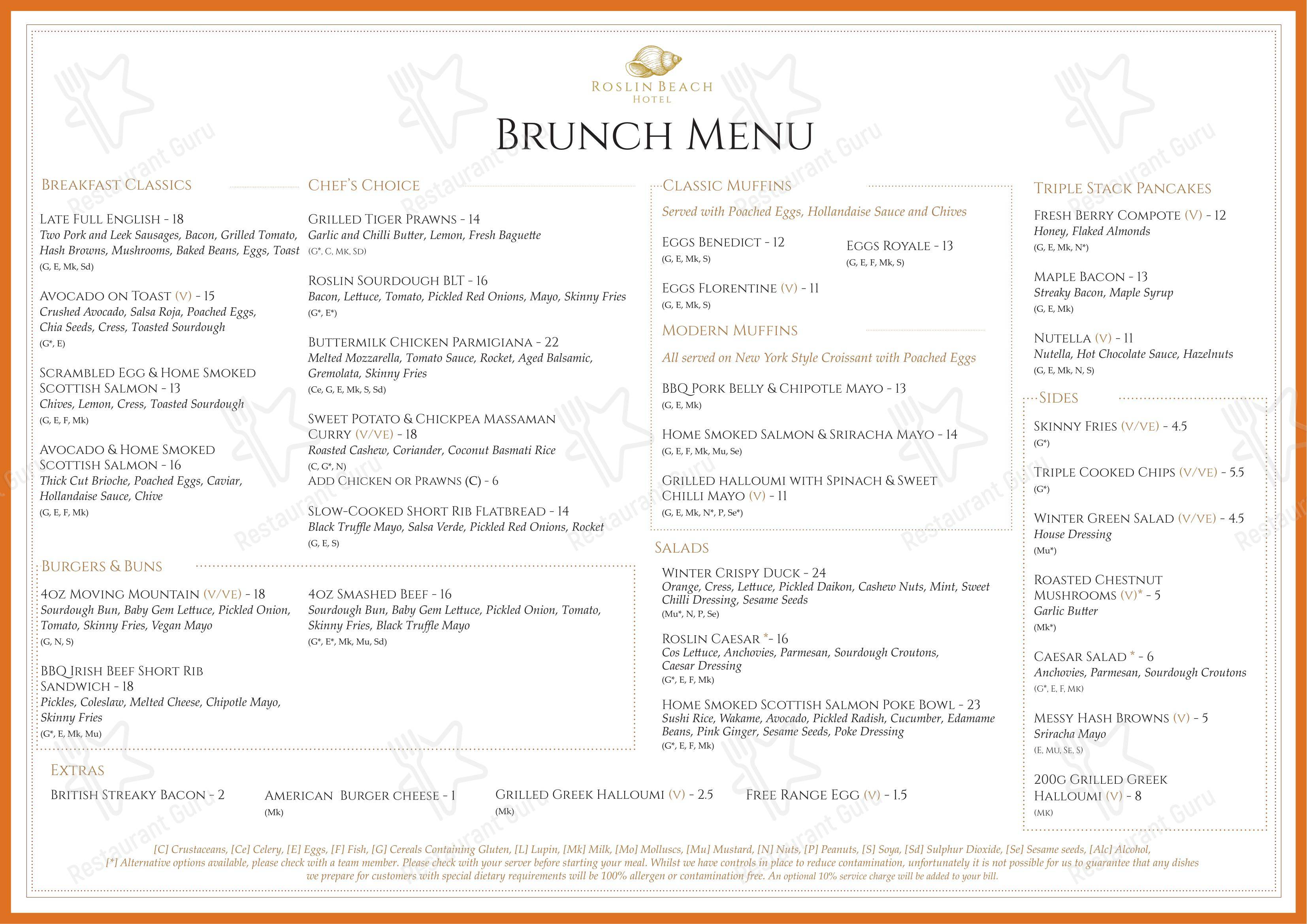 Menu at Roslin Beach Hotel pub & bar, Southend-on-Sea