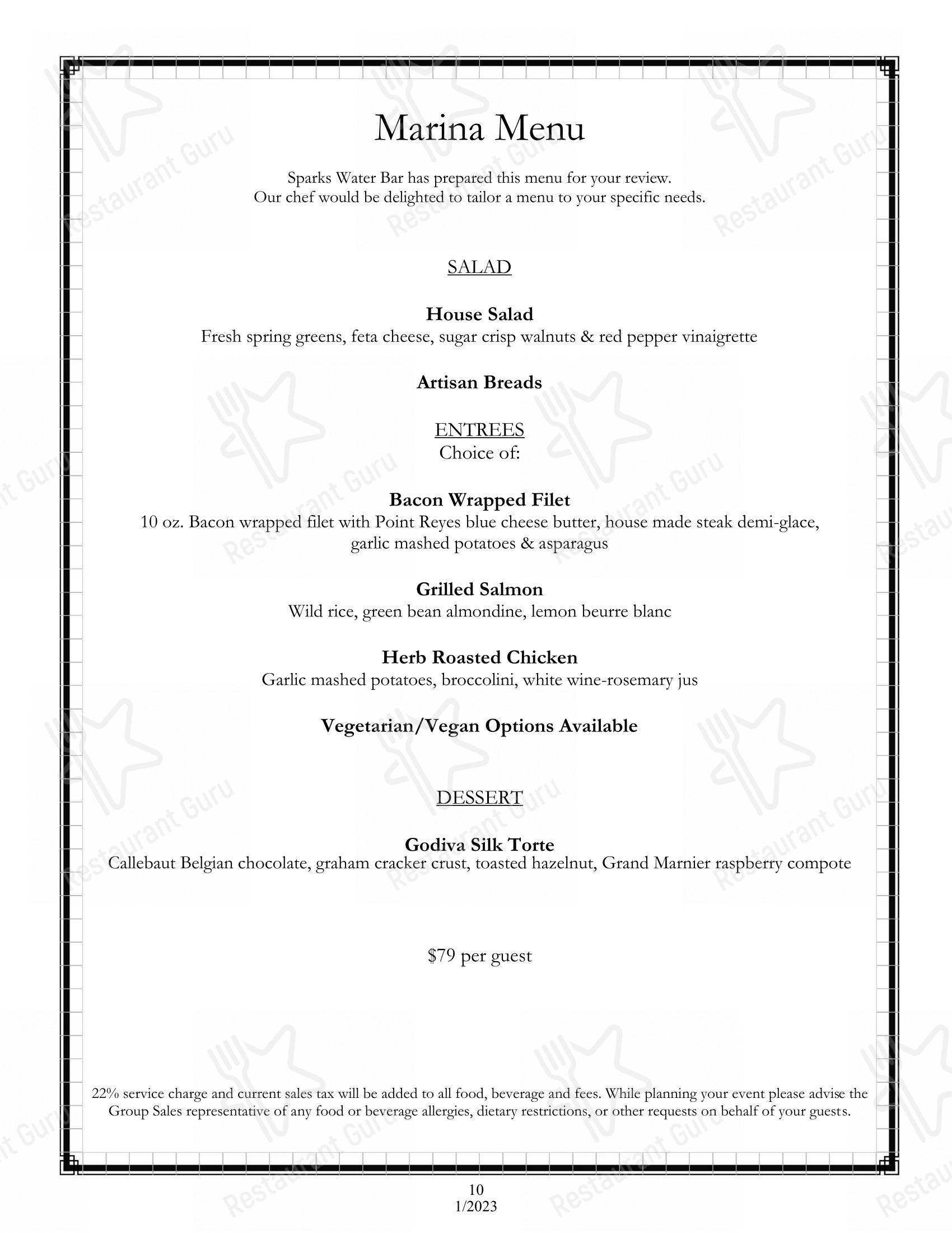 Menu at Sparks Water Bar, Sparks