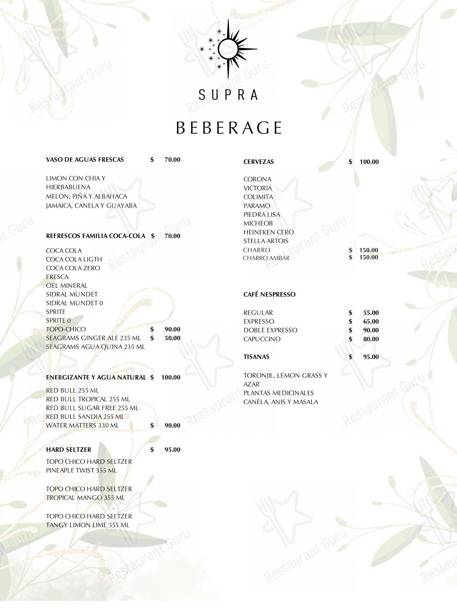 Carta del restaurante Supra Roma Rooftop, Mexico