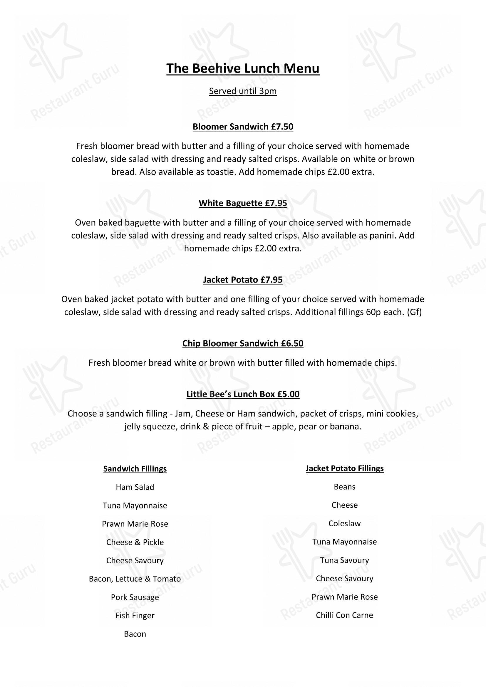 Menu at The Beehive Inn - Penrith pub & bar, Penrith, Beehive Inn