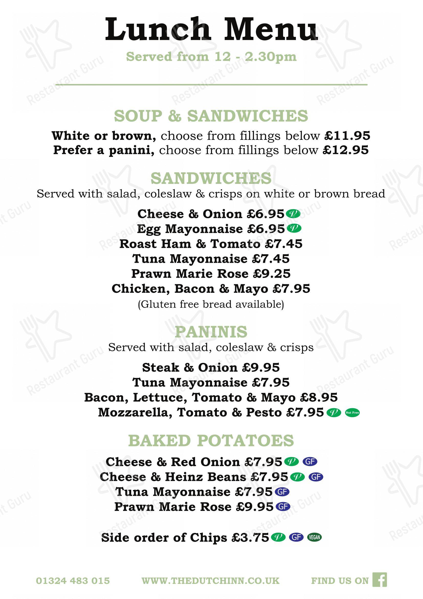 Menu at Dutch Inn restaurant, Falkirk