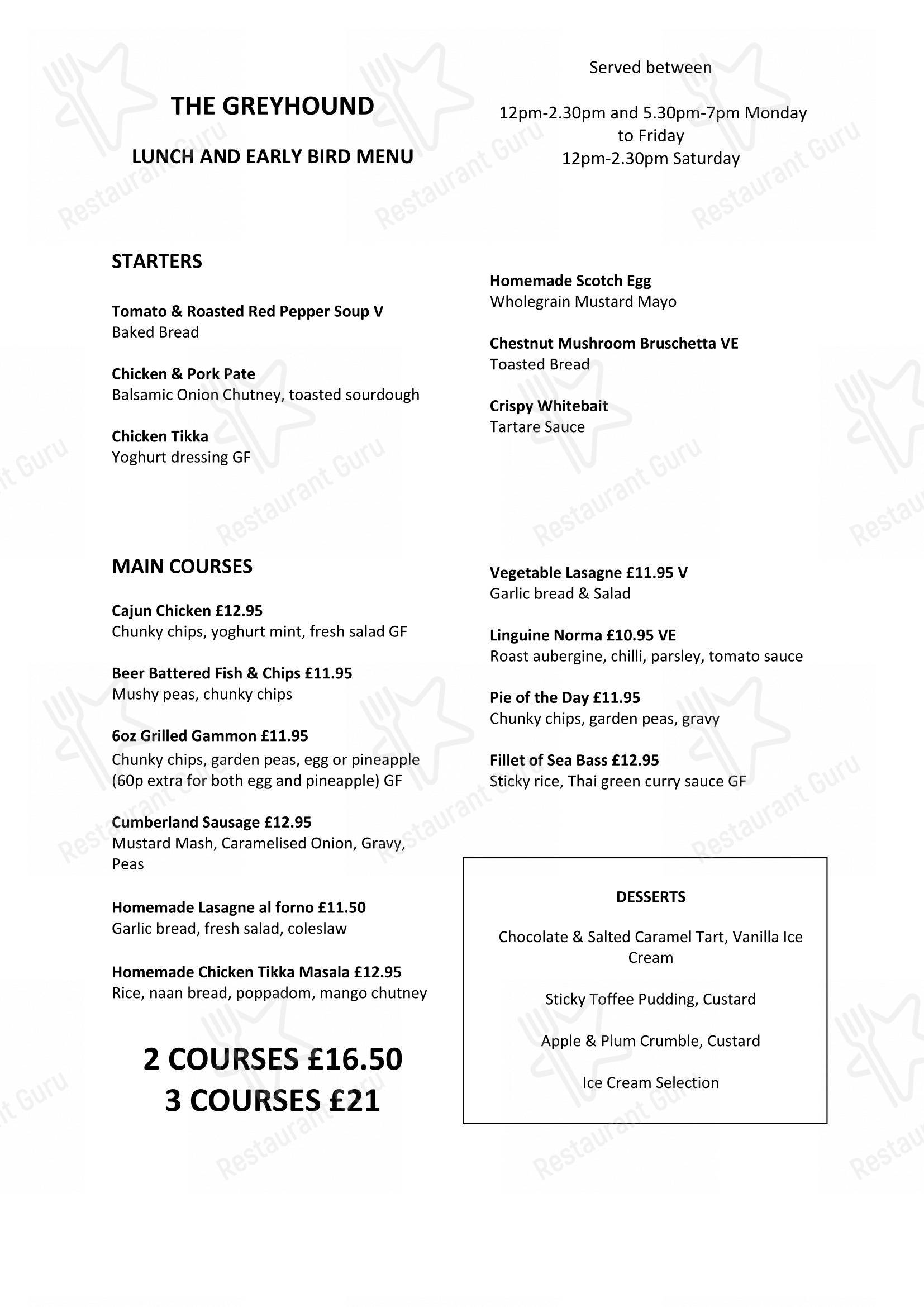 Menu at The Greyhound Inn pub & bar, Wolverhampton, The Greyhound