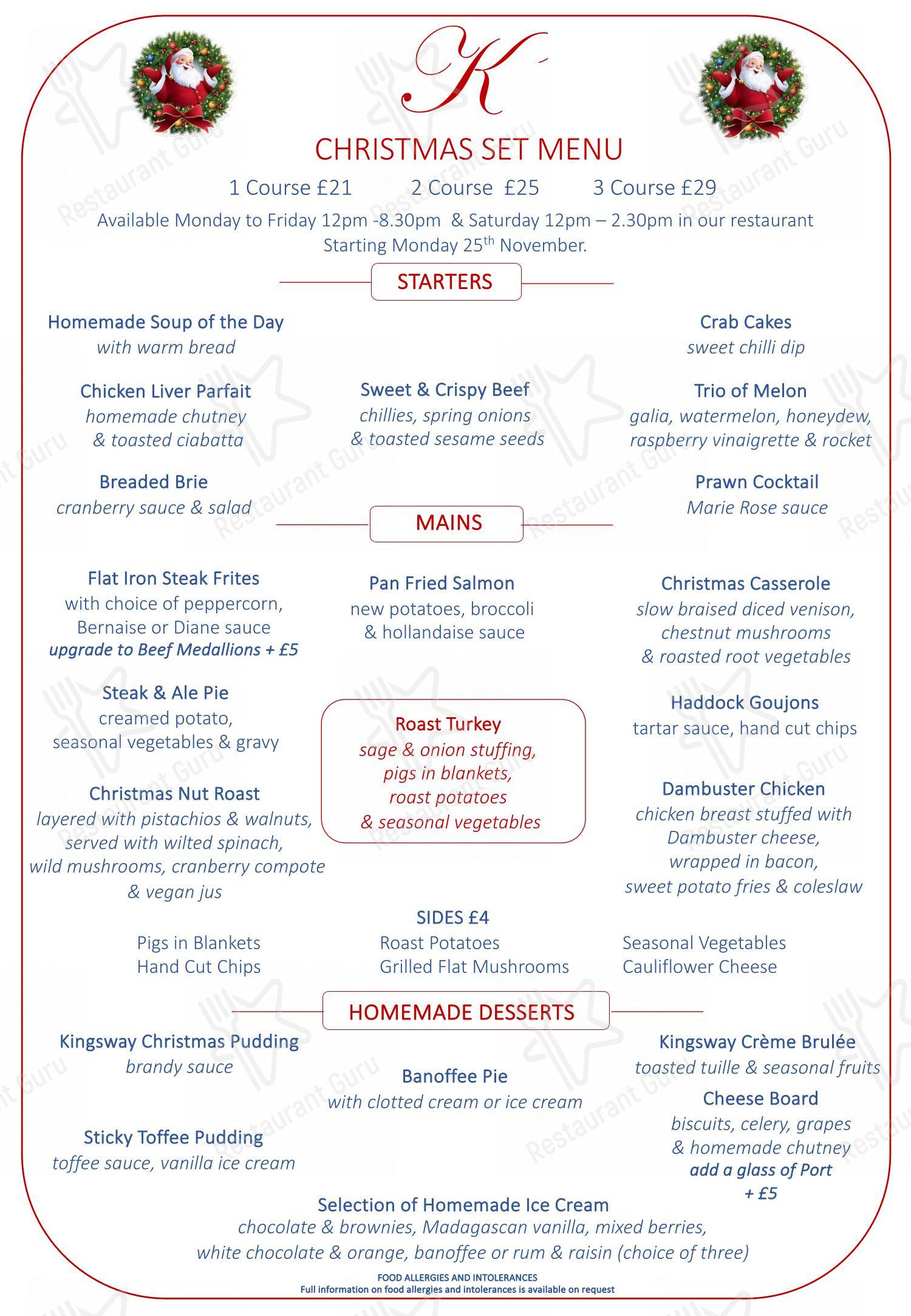 Menu at The Kingsway Hotel restaurant, Cleethorpes