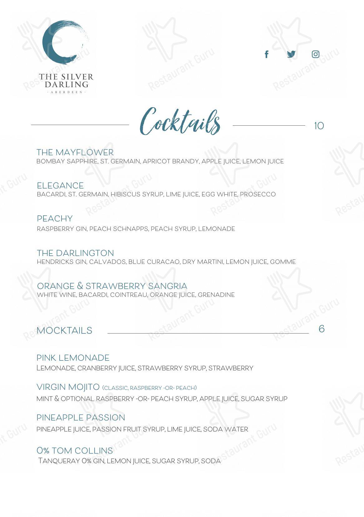Menu at The Silver Darling restaurant, Aberdeen