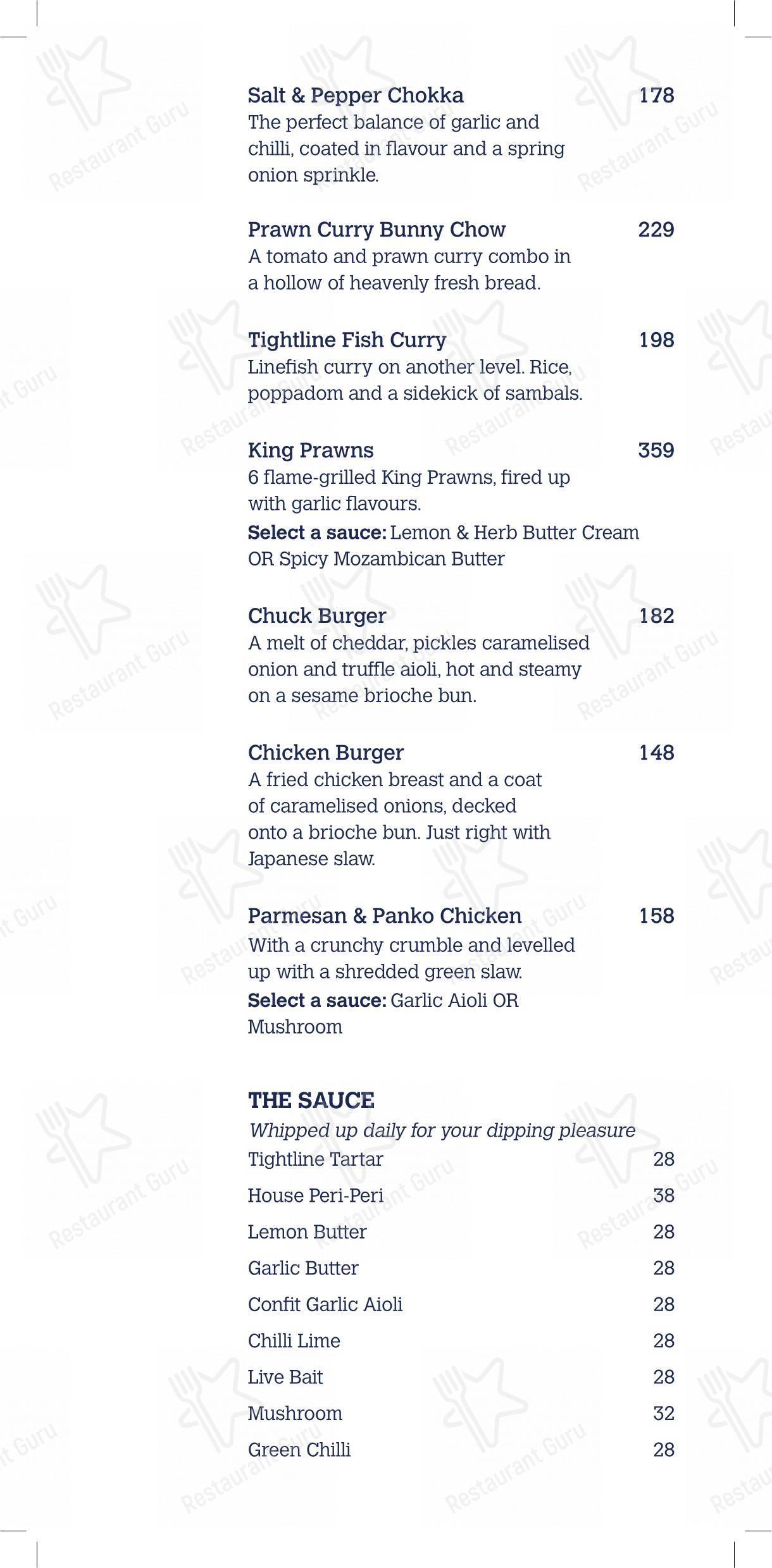 Menu at Tightline Salta restaurant, Umdloti