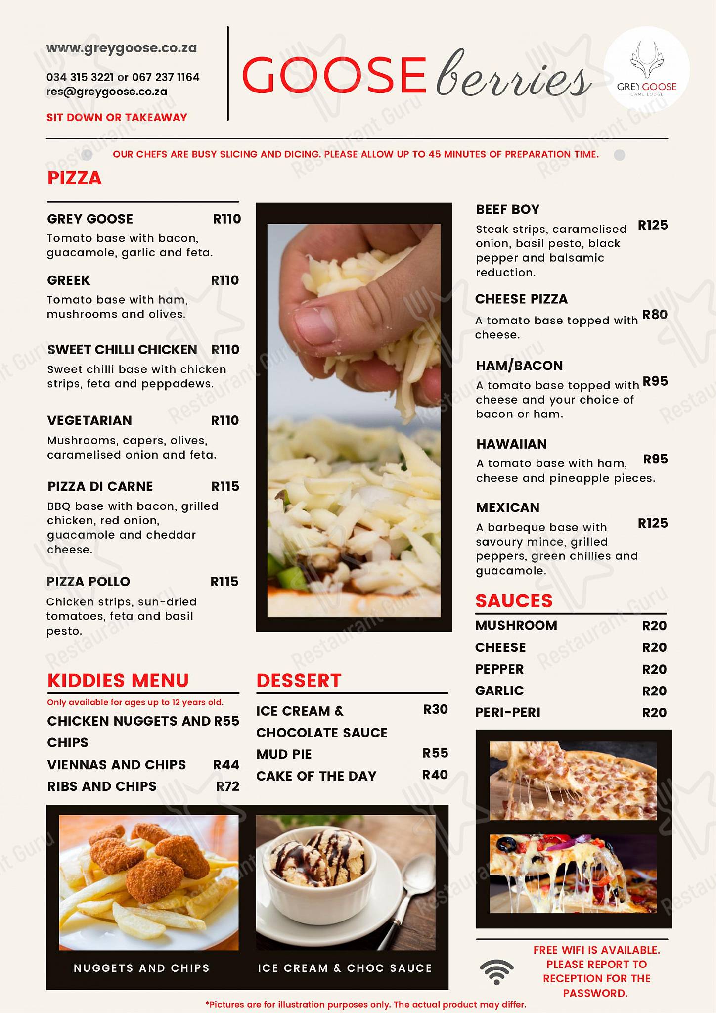 Menu at Grey Goose Game Lodge pub & bar, Newcastle