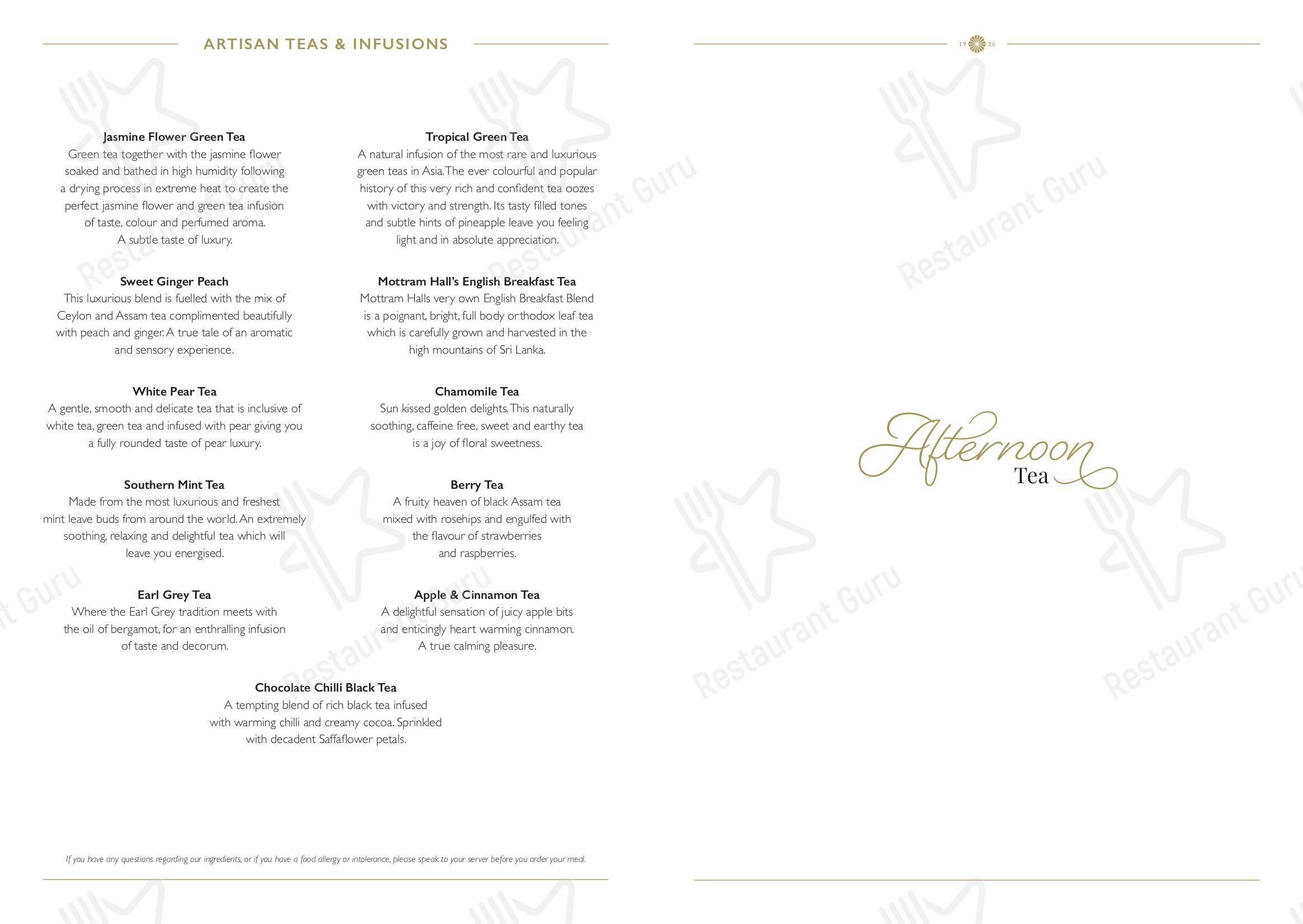 Menu at Afternoon Tea at Mottram Hall, Macclesfield