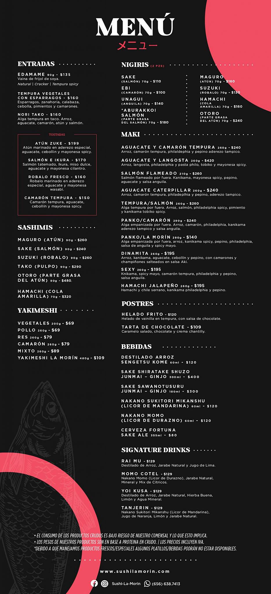 Carta de parrilla sushi La Morín, Ciudad Juarez, Boulevard Gómez Morín ...