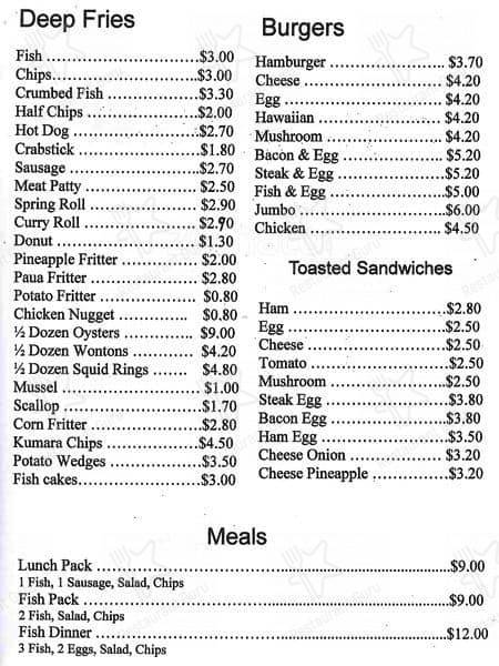 Menu at Golden Nest Takeaways & Restaurant, Waikanae