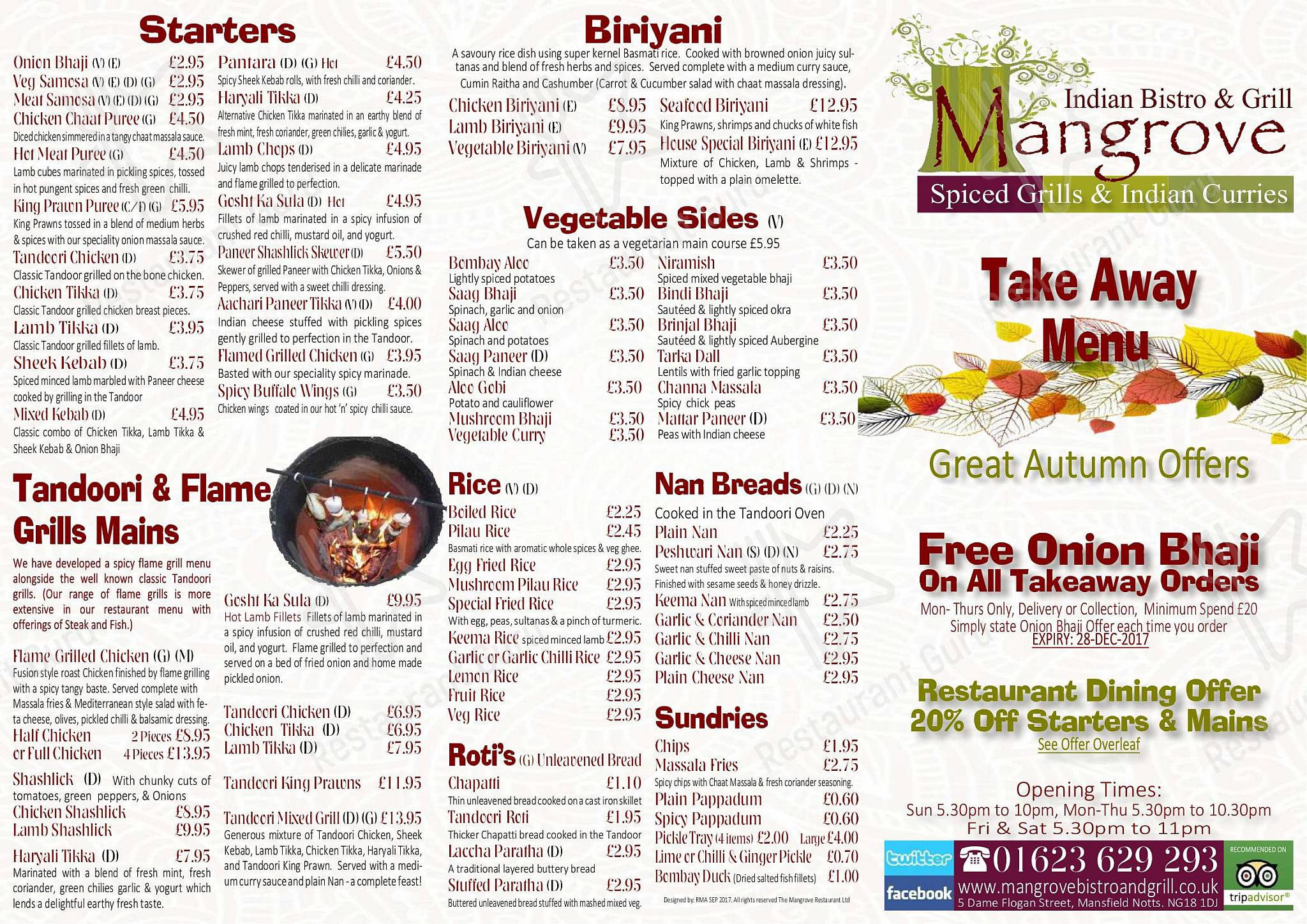 Menu at Mangrove Bistro and Grill restaurant, Mansfield