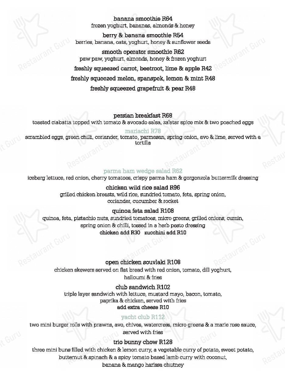 Menu at tashas Gateway restaurant, Umhlanga, Shop G12