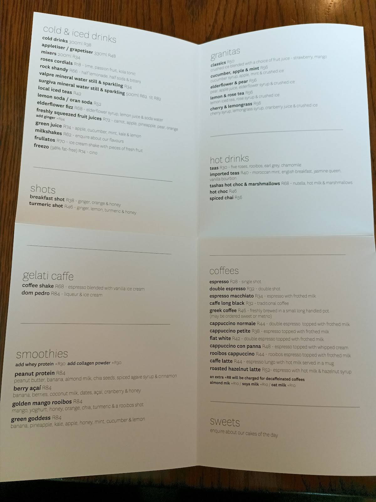 Menu at tashas Waterfront restaurant, Cape Town, Shop 7117