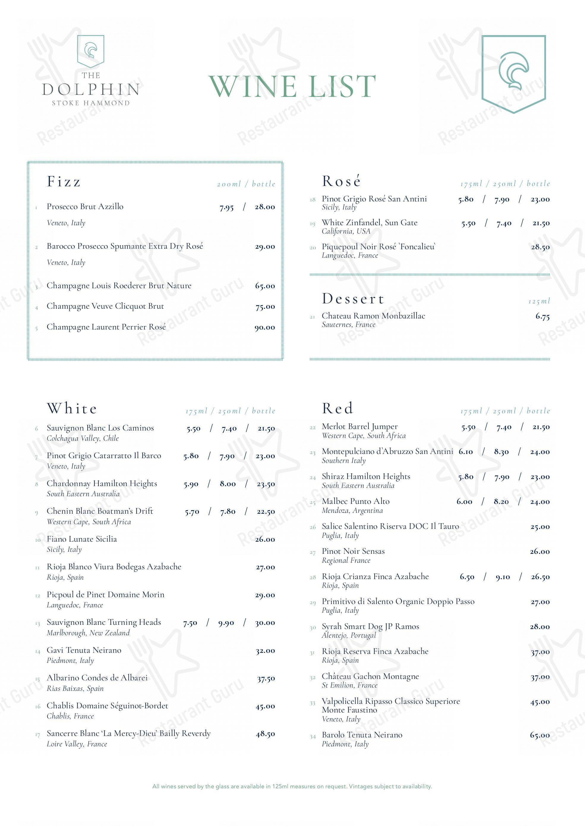 Menu at The Dolphin Pub, Leighton Buzzard