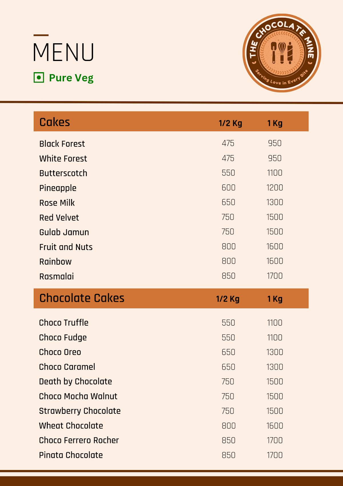 Menu at The Chocolate Mine, Coimbatore