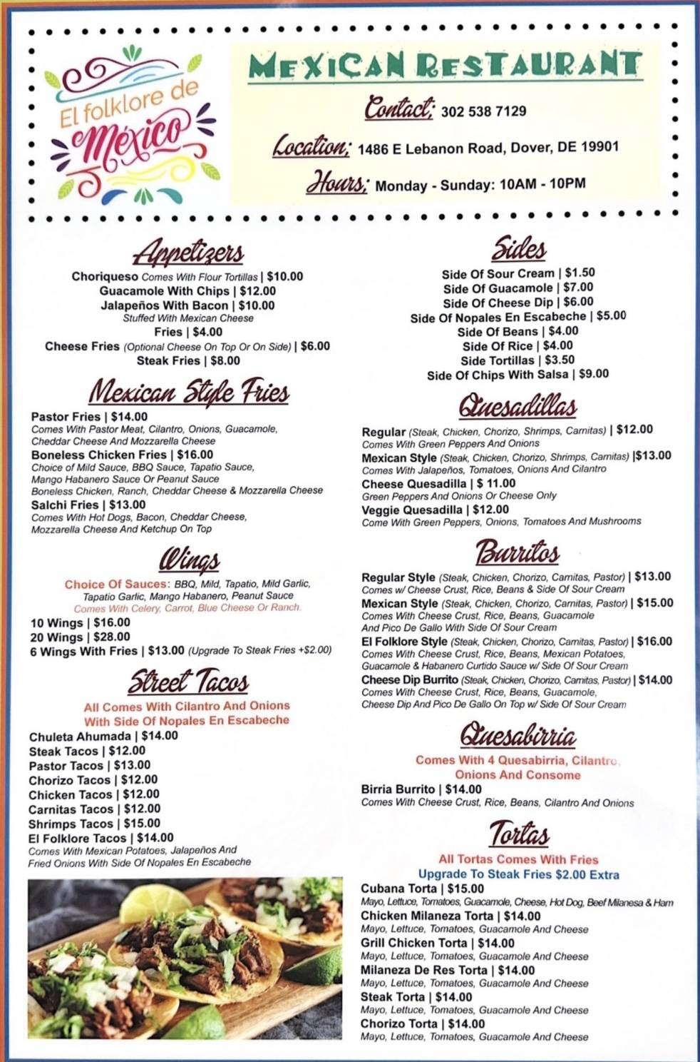 Menu at , Dover