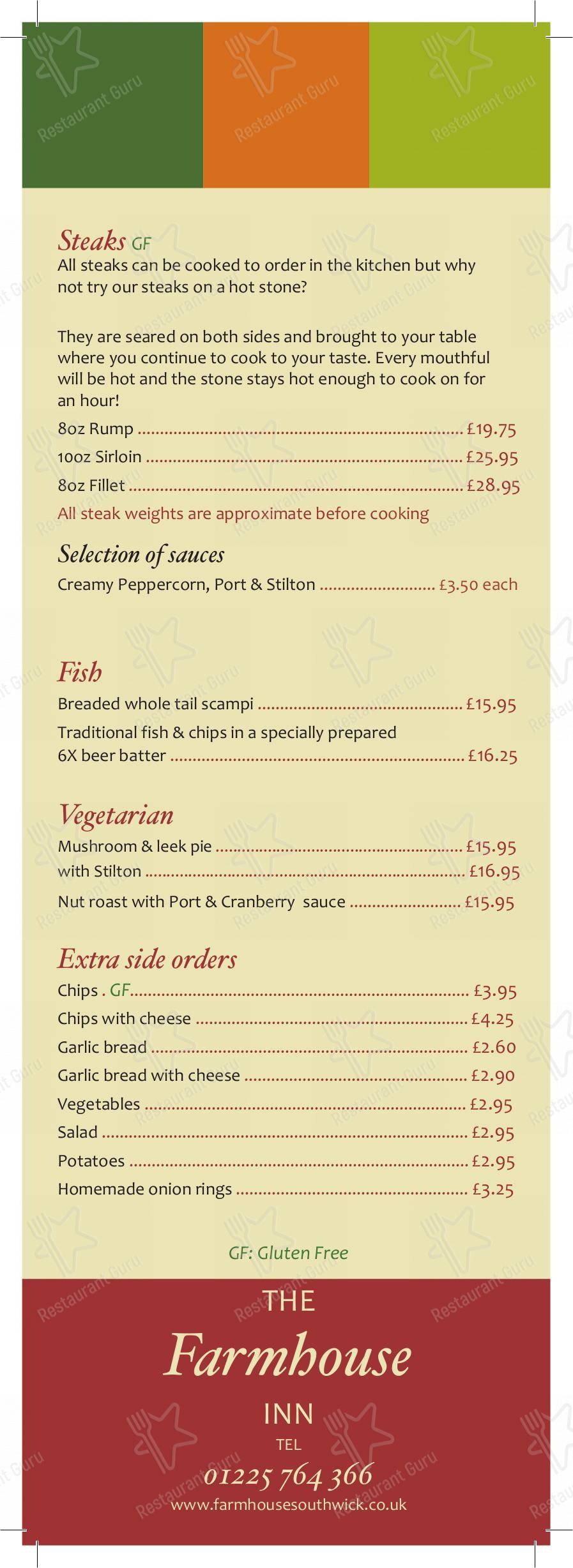 Menu at Farmhouse Inn pub & bar, Trowbridge, Frome Rd