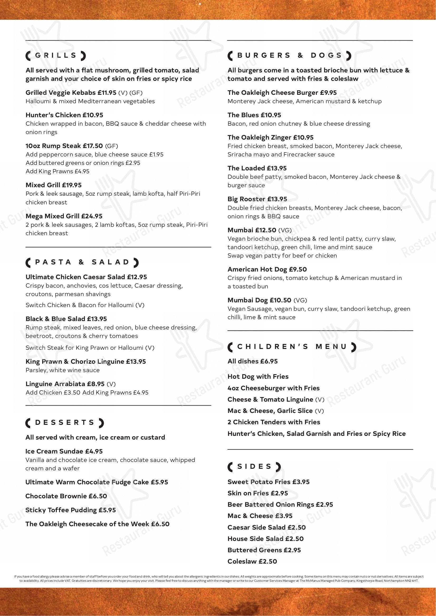 Menu at Foundrymans Arms pub & bar, Northampton