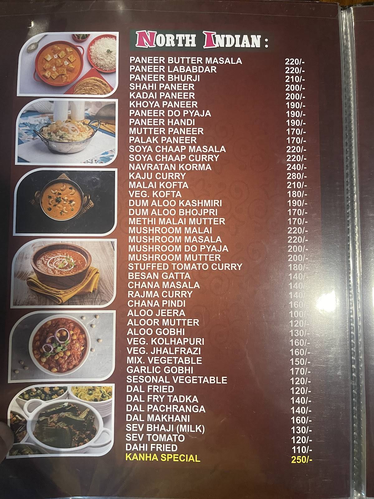 Menu at KANHA HOTEL & RESTAURANT, India, 5XV4+CCV Nims