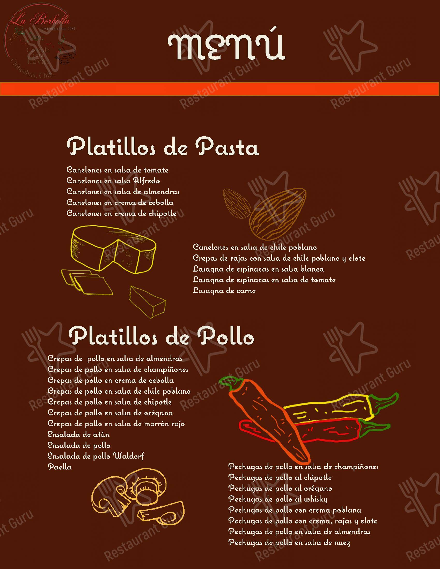 Carta del restaurante La Borbolla, Chihuahua