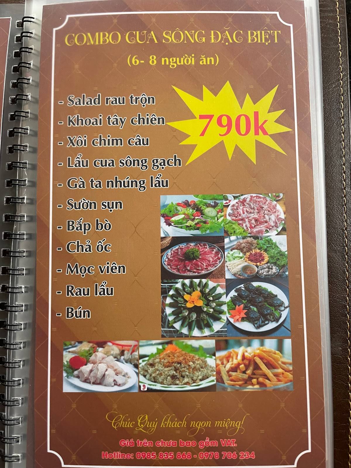 Menu at Lẩu Cua Sông An Khánh restaurant, Vietnam