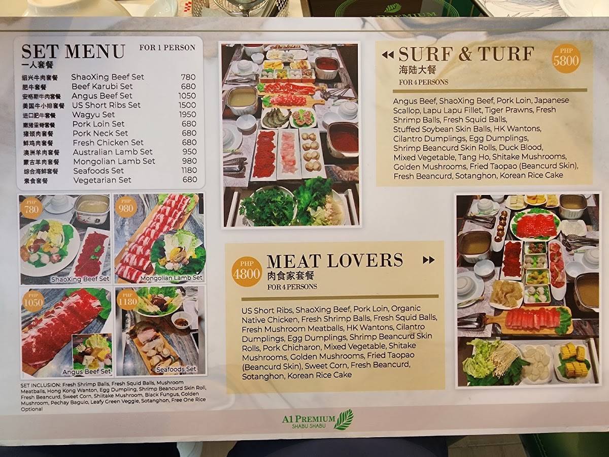 Menu at A1 Premium Shabu-Shabu, BGC restaurant, Taguig