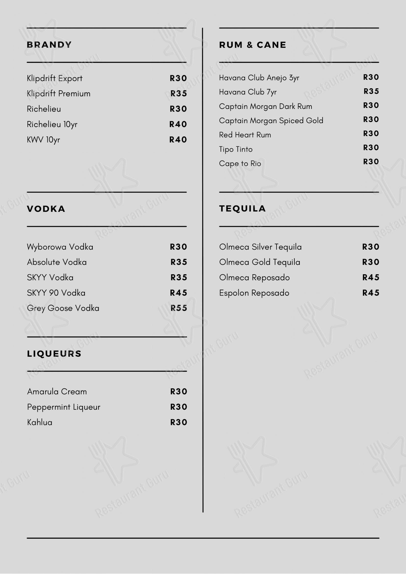 Menu at The Lookout Deck, Cableway pub & bar, Hartbeespoort