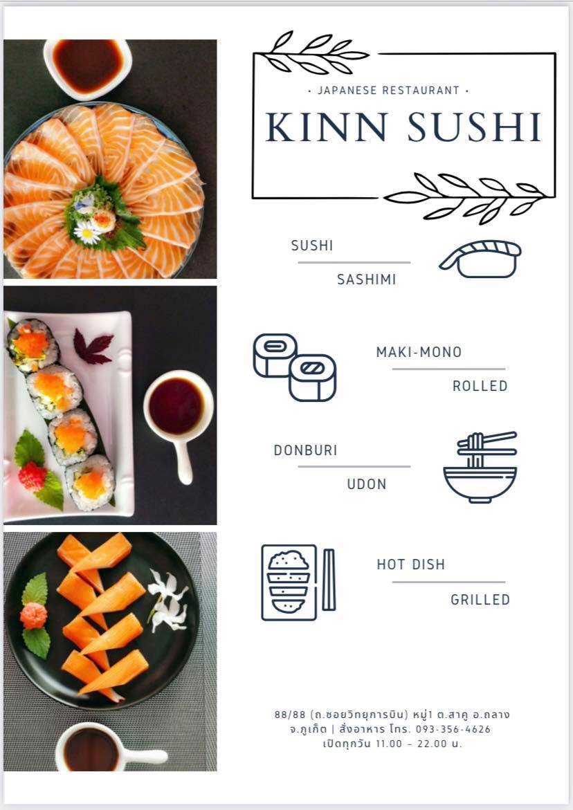 Menu at คิน ซูชิ (Kin Sushi) restaurant, Thep Krasatti
