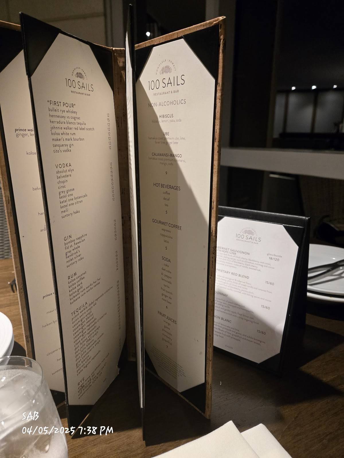 Menu at 100 Sails Restaurant & Bar, Honolulu