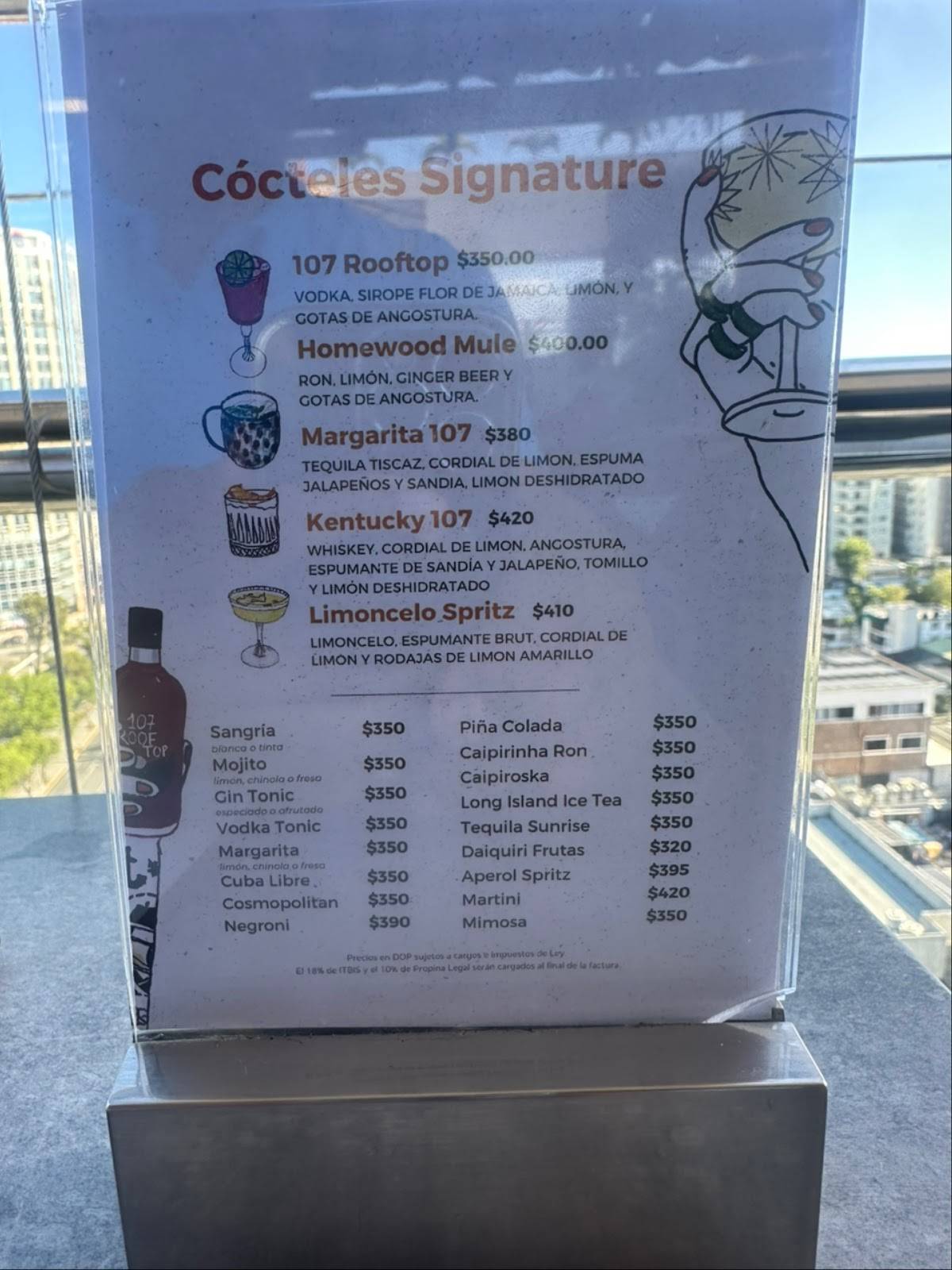 Menu at 107 Rooftop pub & bar, Santo Domingo