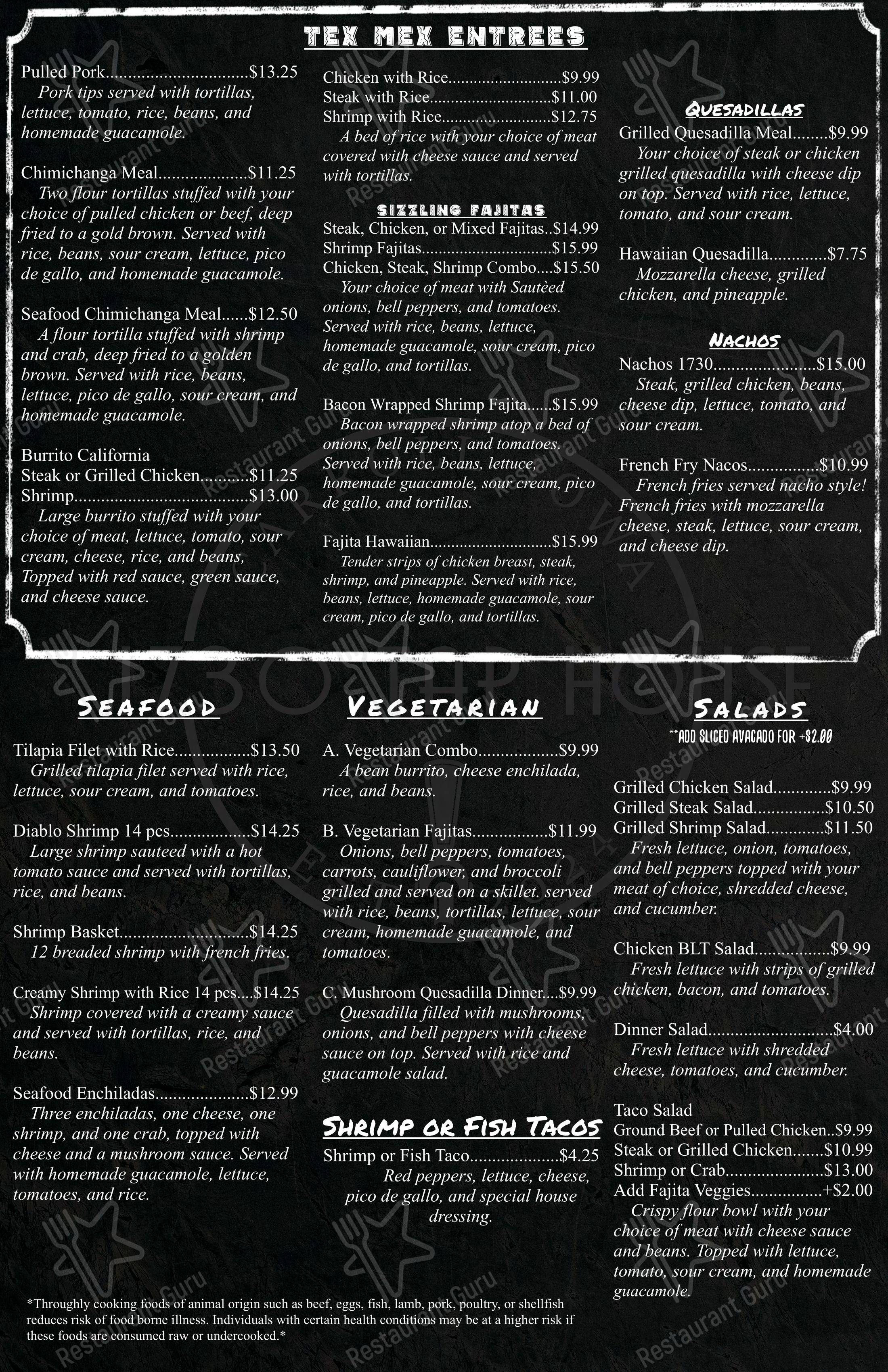 Menu at 1730 Tap House restaurant, Carroll
