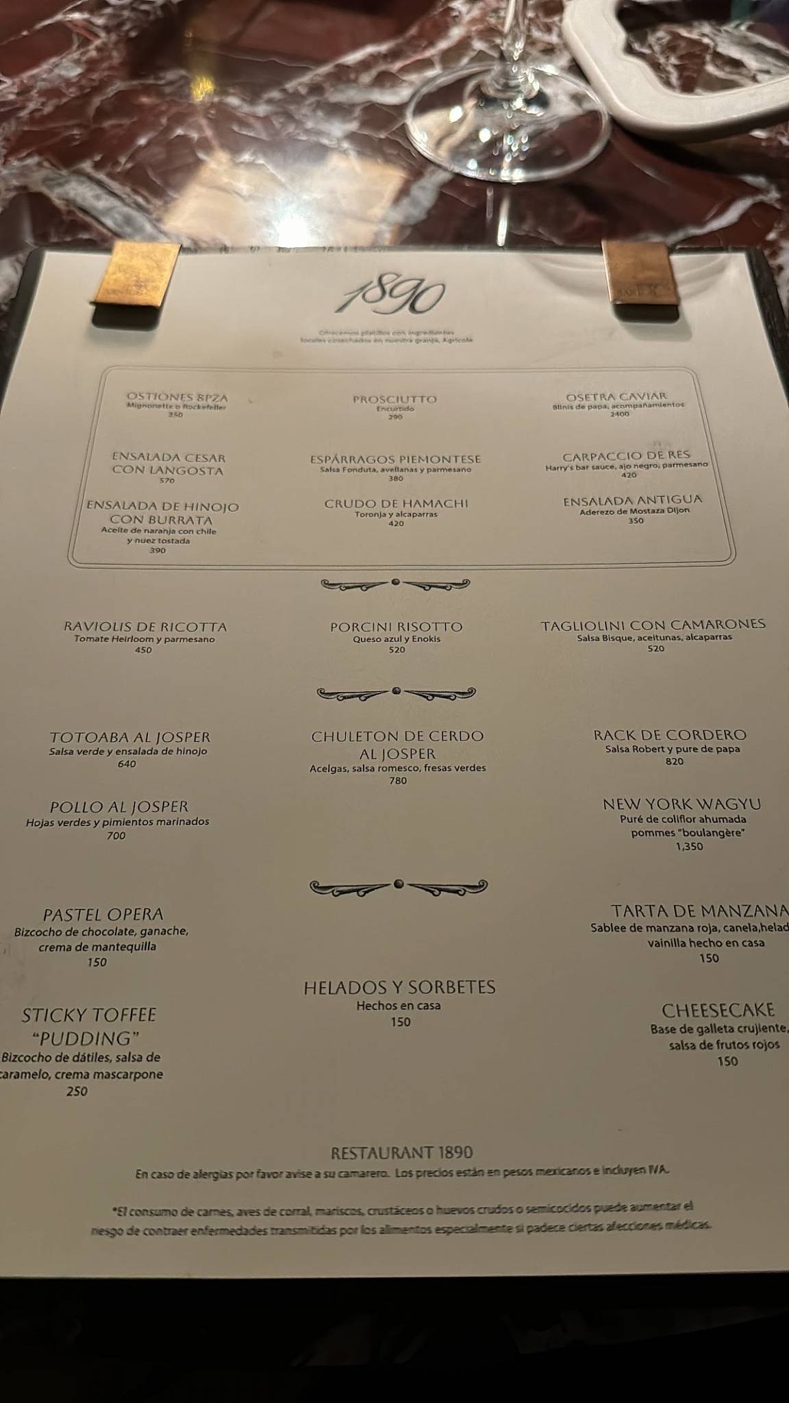 Menu at 1890 Restaurant, Todos Santos
