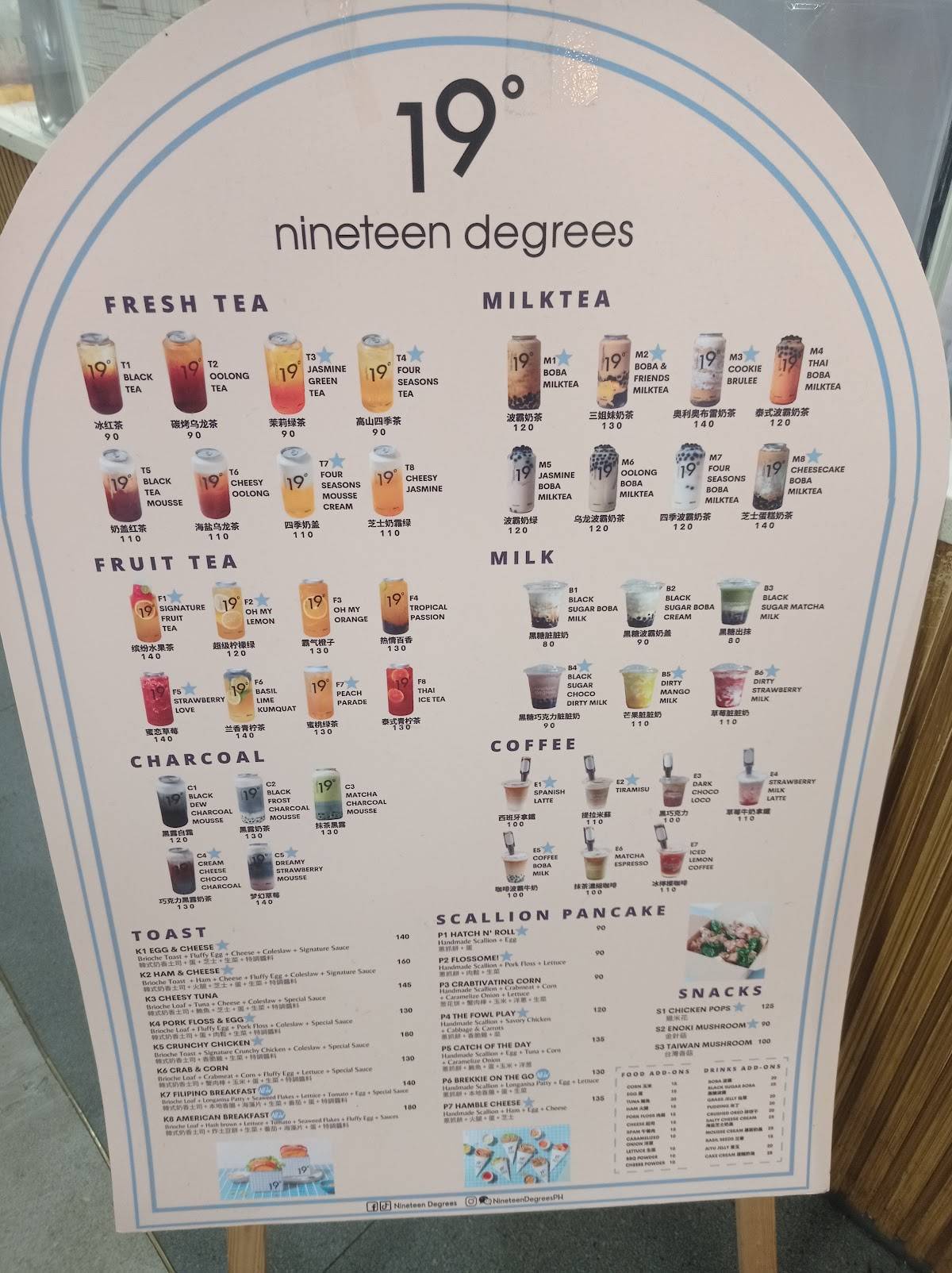 Menu at 19° Nineteen Degrees Glorietta, Makati